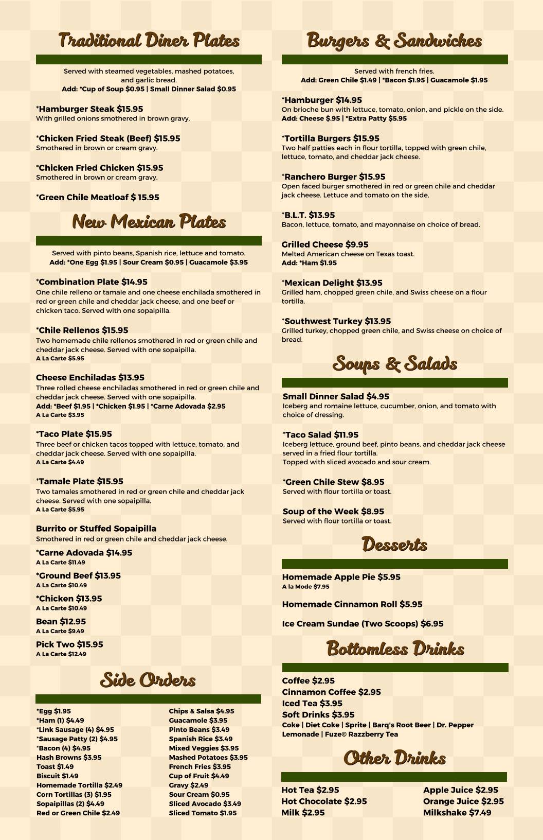 Menu at Kap's Coffee Shop & Diner cafe, Albuquerque