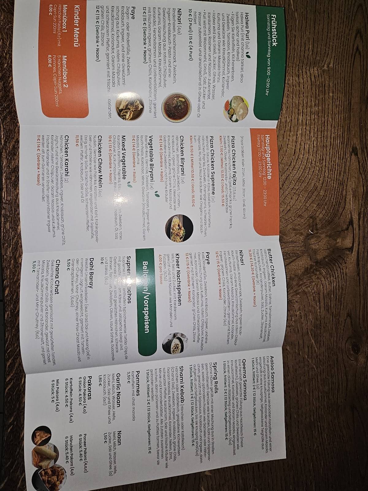 Menu at Karachi food center restaurant, Aachen