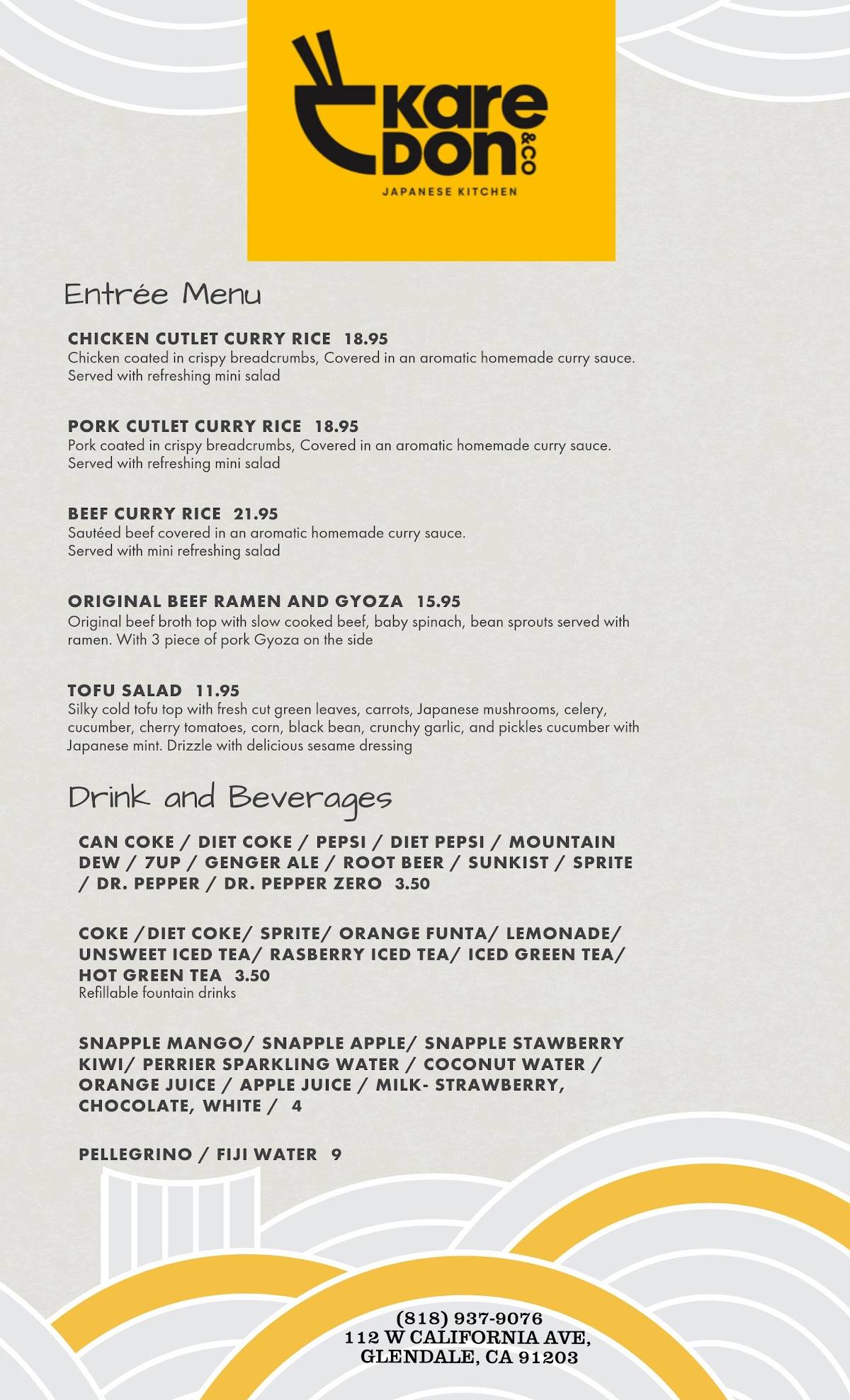 Menu at Kare Don co. restaurant, Glendale