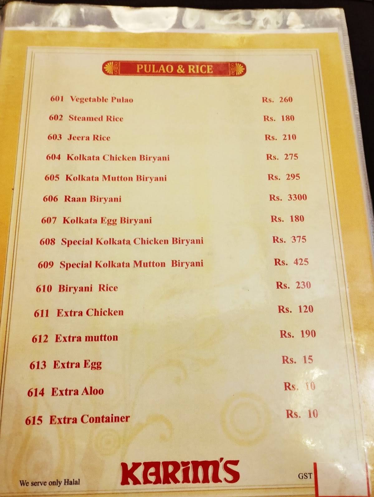 Menu at Karim's (Original from Jama Masjid Delhi 6) - Barasat, Kolkata