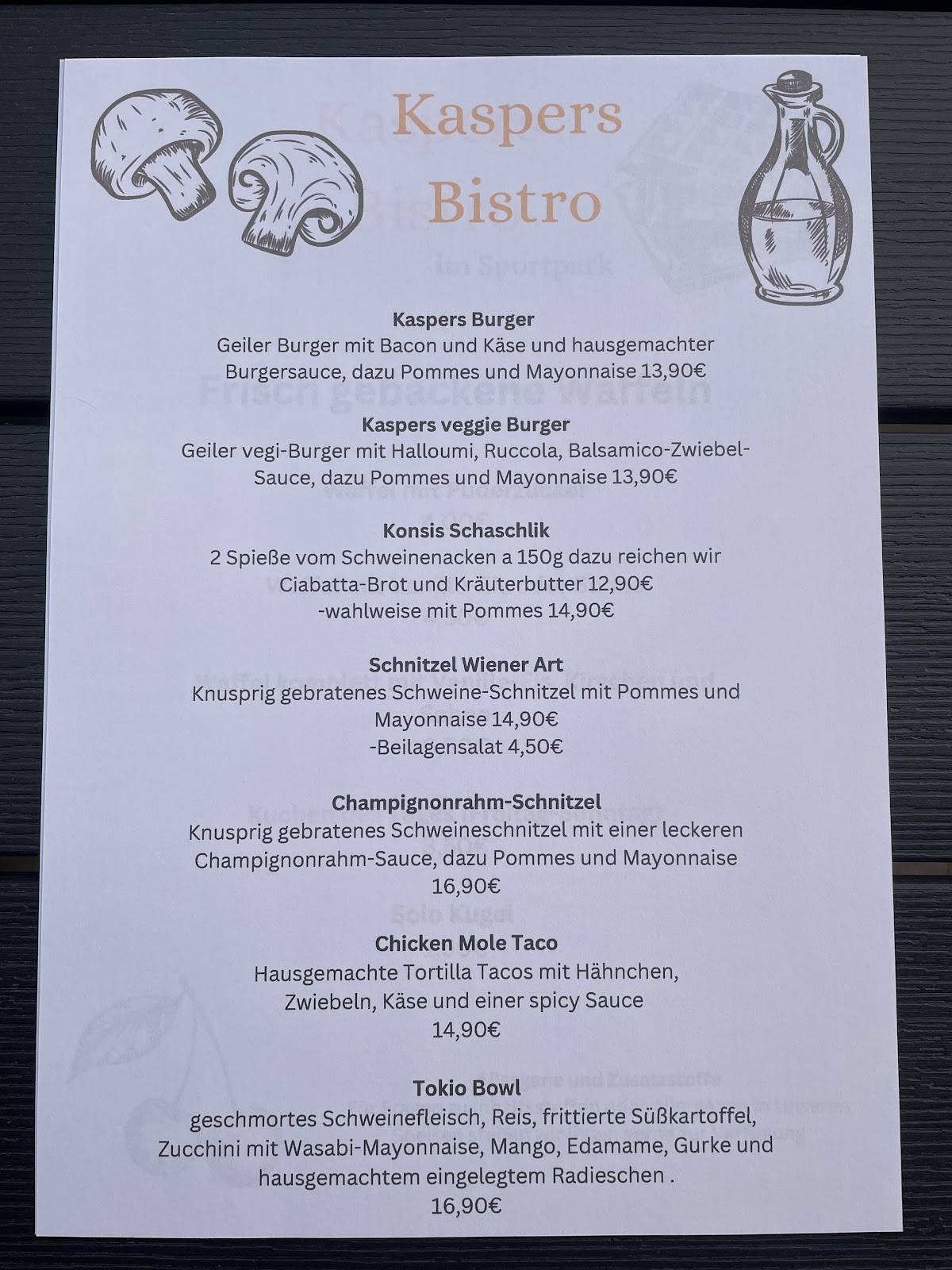 Menu at Kaspers Bistro, Nümbrecht