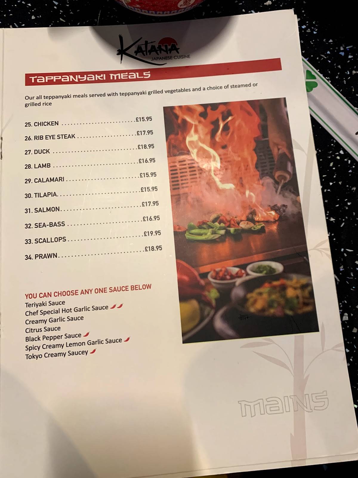 Menu at Katana restaurant, Grantham
