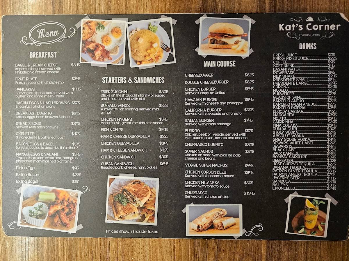 Menu at Kat's Corner restaurant, Punta Cana