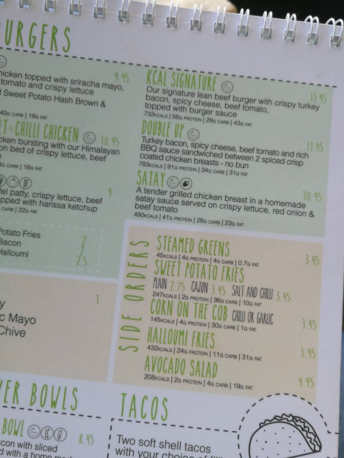 Menu at Kcal Kitchen restaurant, Edinburgh