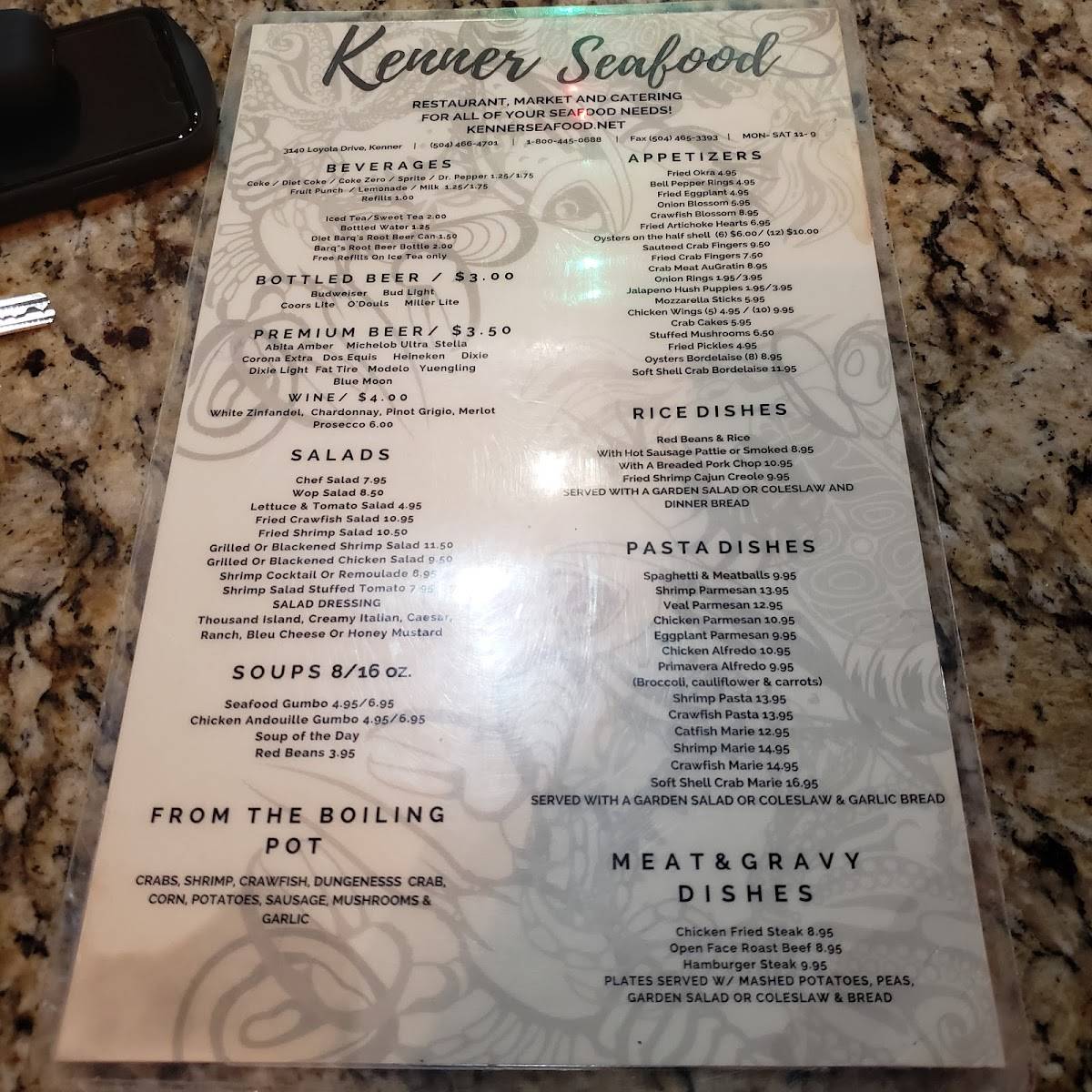 Menu at Kenner Seafood, Market, Restaurant & Catering, Kenner