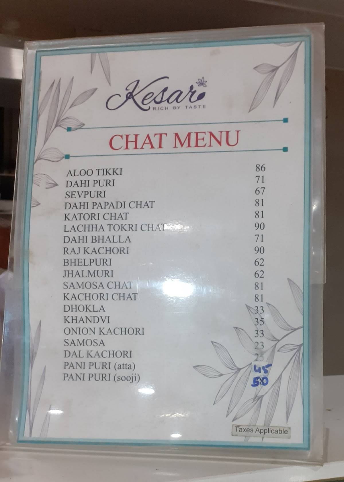 Menu at Kesar Sweets and Restaurant, Bengaluru, S 612