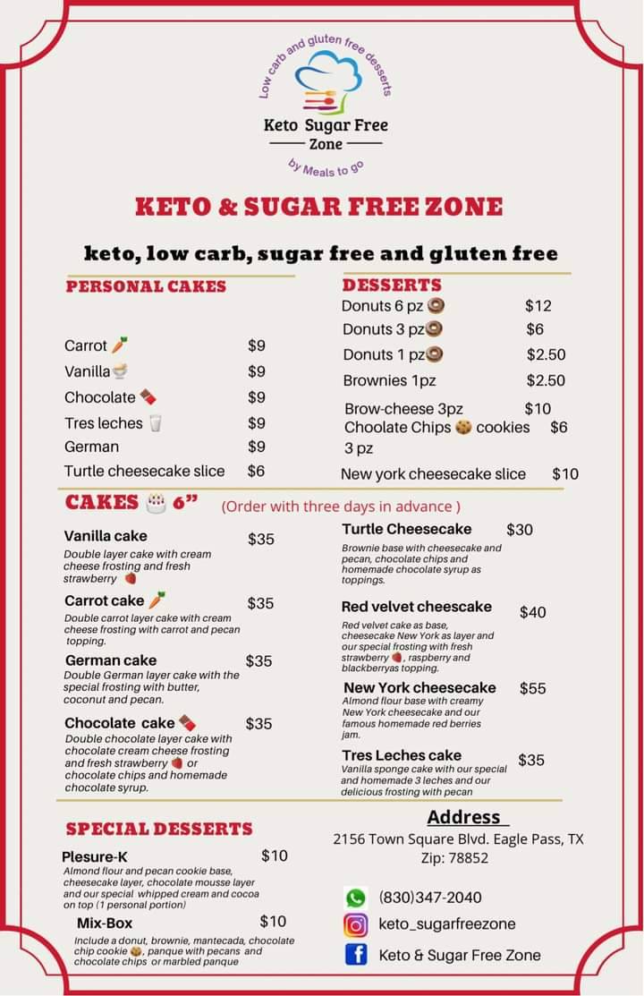 Menu at Keto & Sugar Free Zone, Eagle Pass