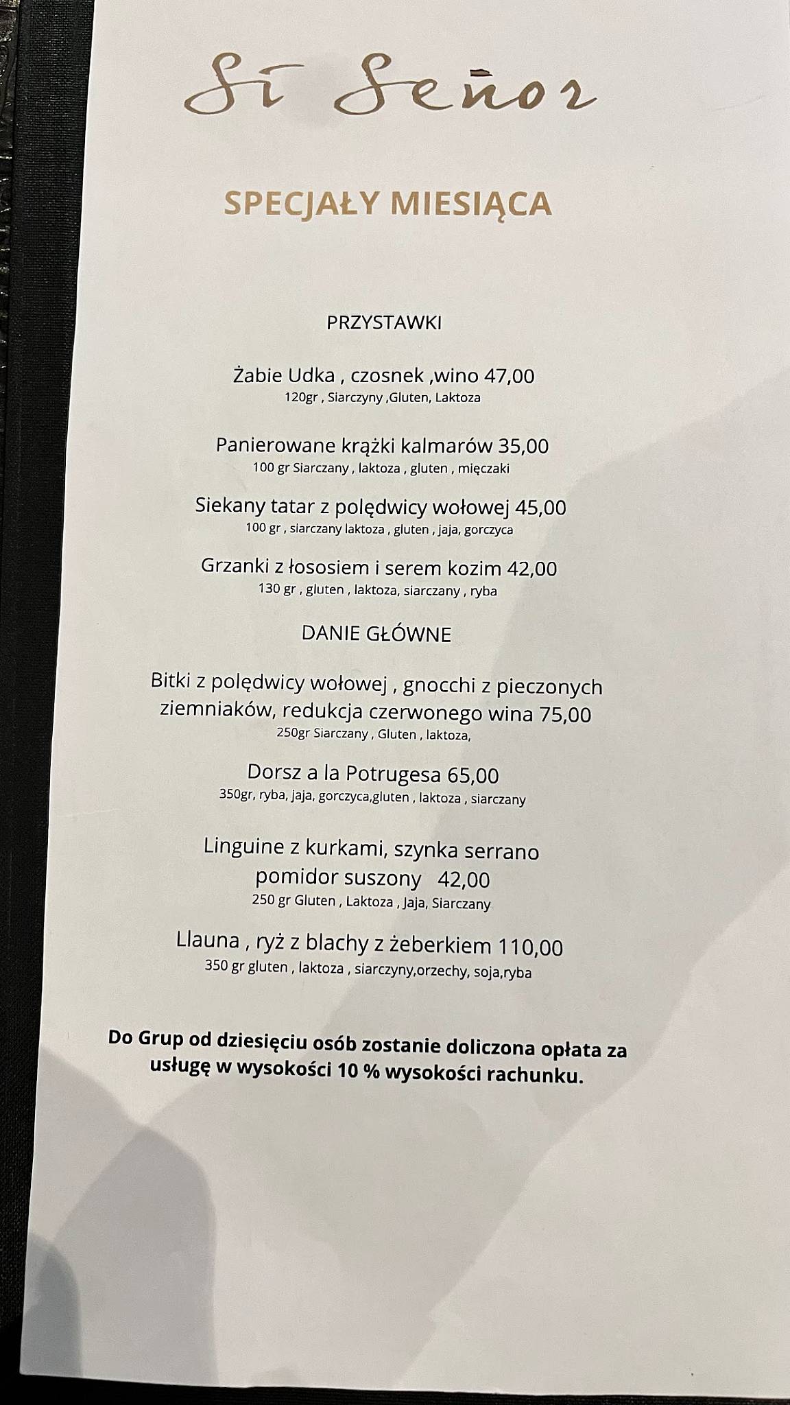 Menu at Sí Señor pub & bar, Kielce