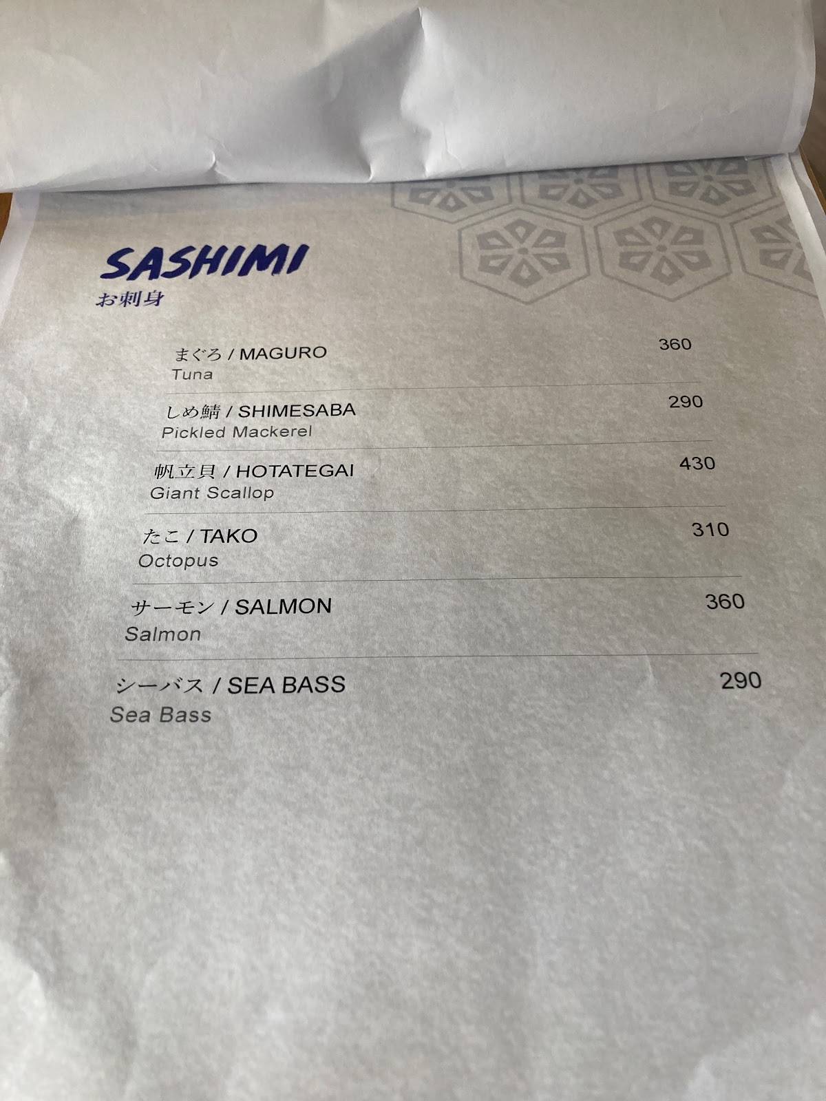 Menu at Kiko Japanese Restaurant, Kamala
