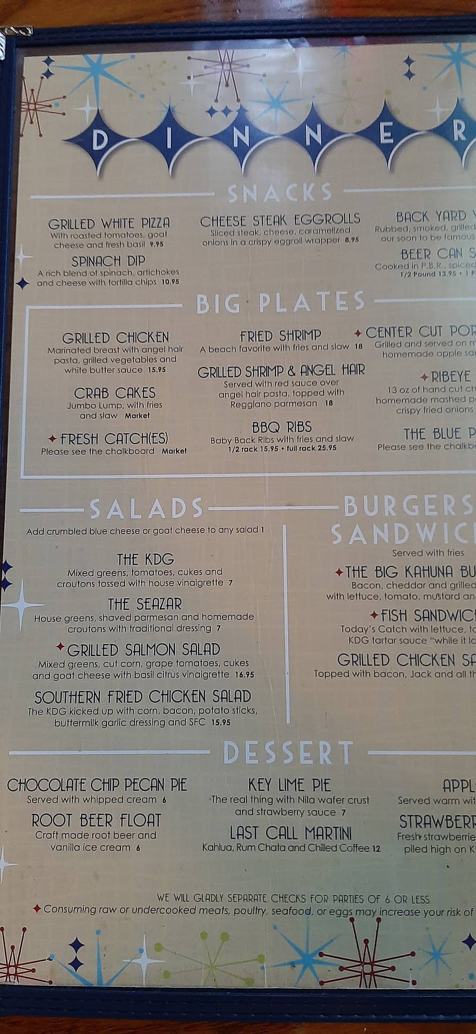 Menu at The Kill Devil Grill pub & bar, Kill Devil Hills
