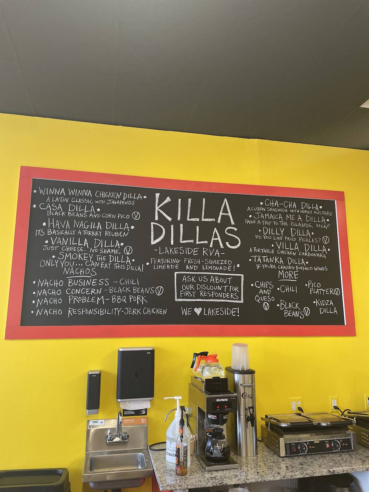 Menu at Killa Dillas restaurant, Lakeside