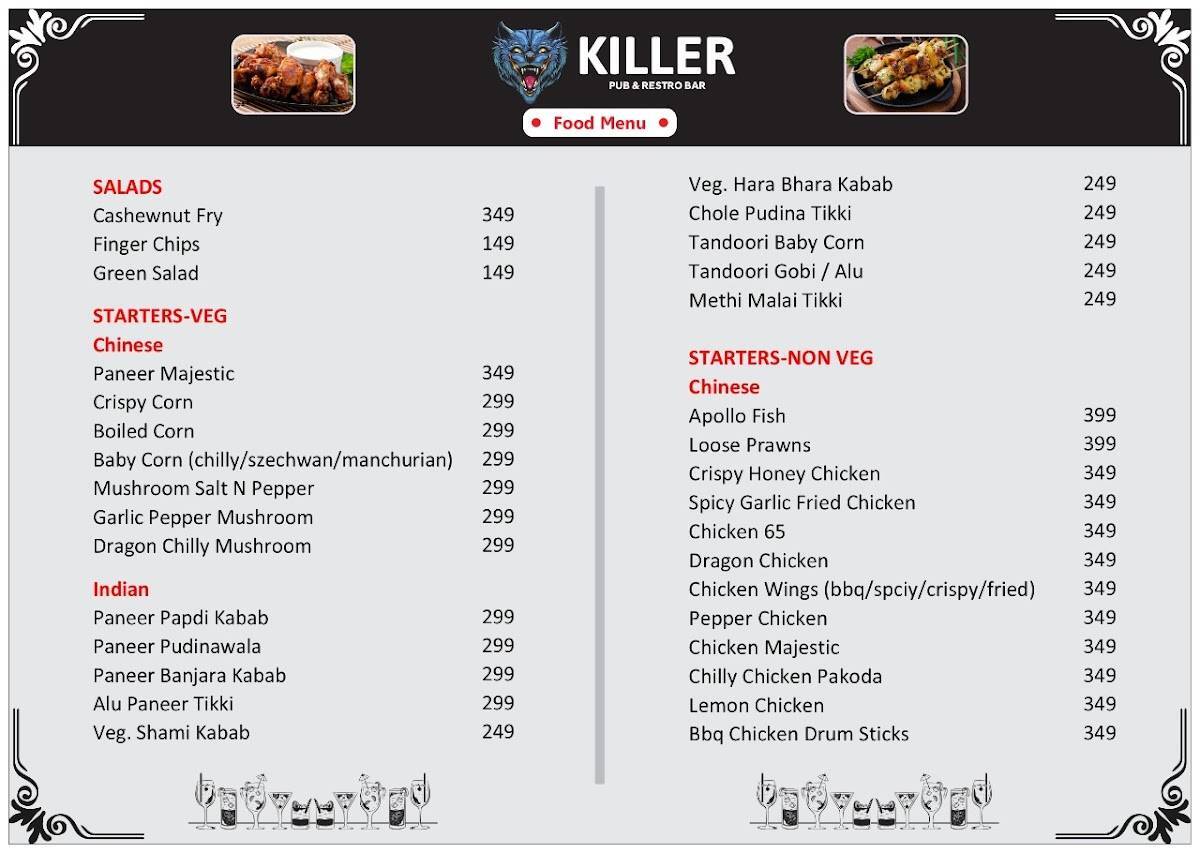 Menu at Killer Pub, Hyderabad