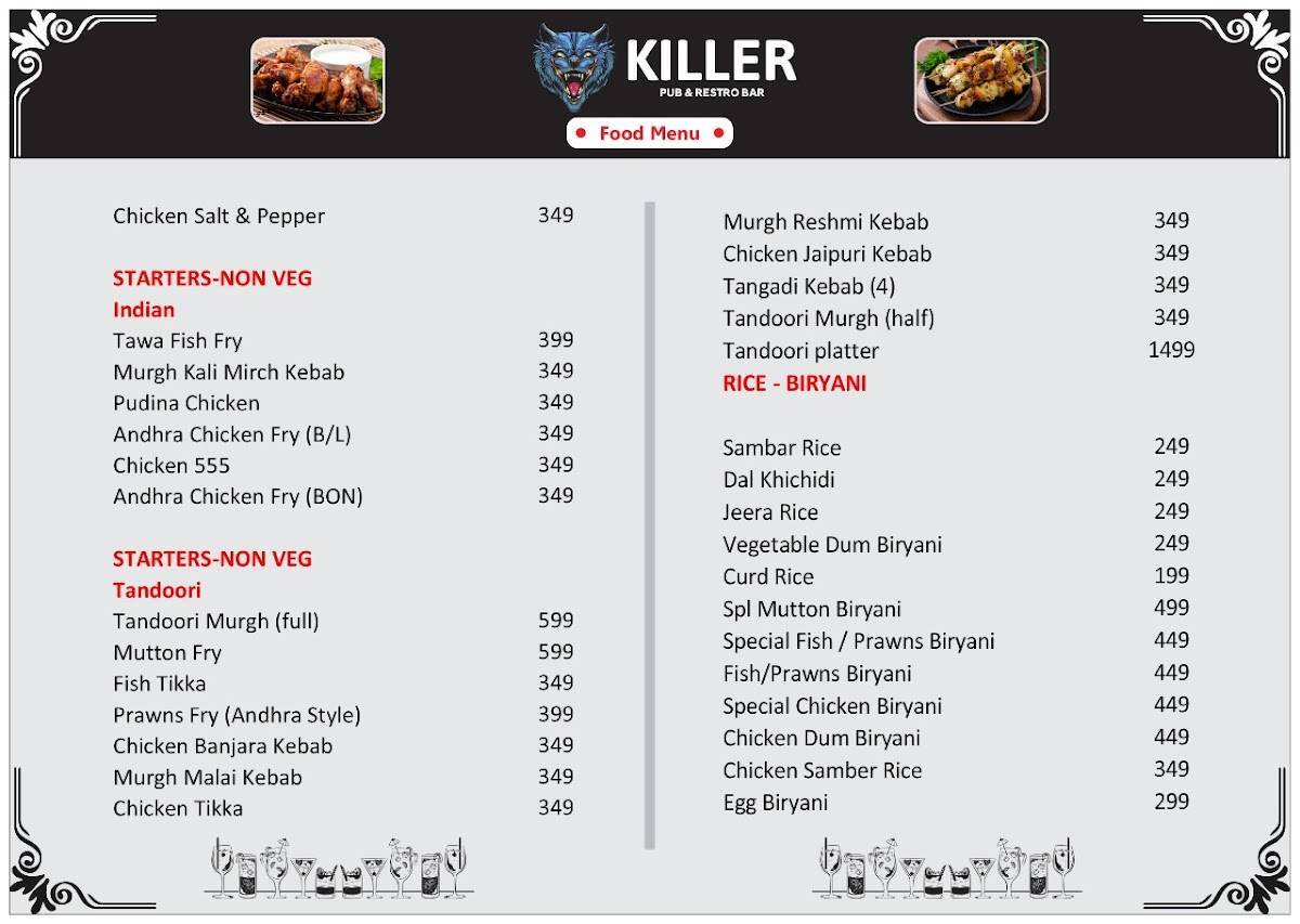 Menu at Killer Pub, Hyderabad