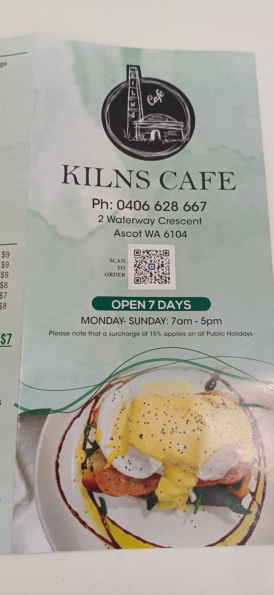 Menu at Kilns Cafe, Ascot