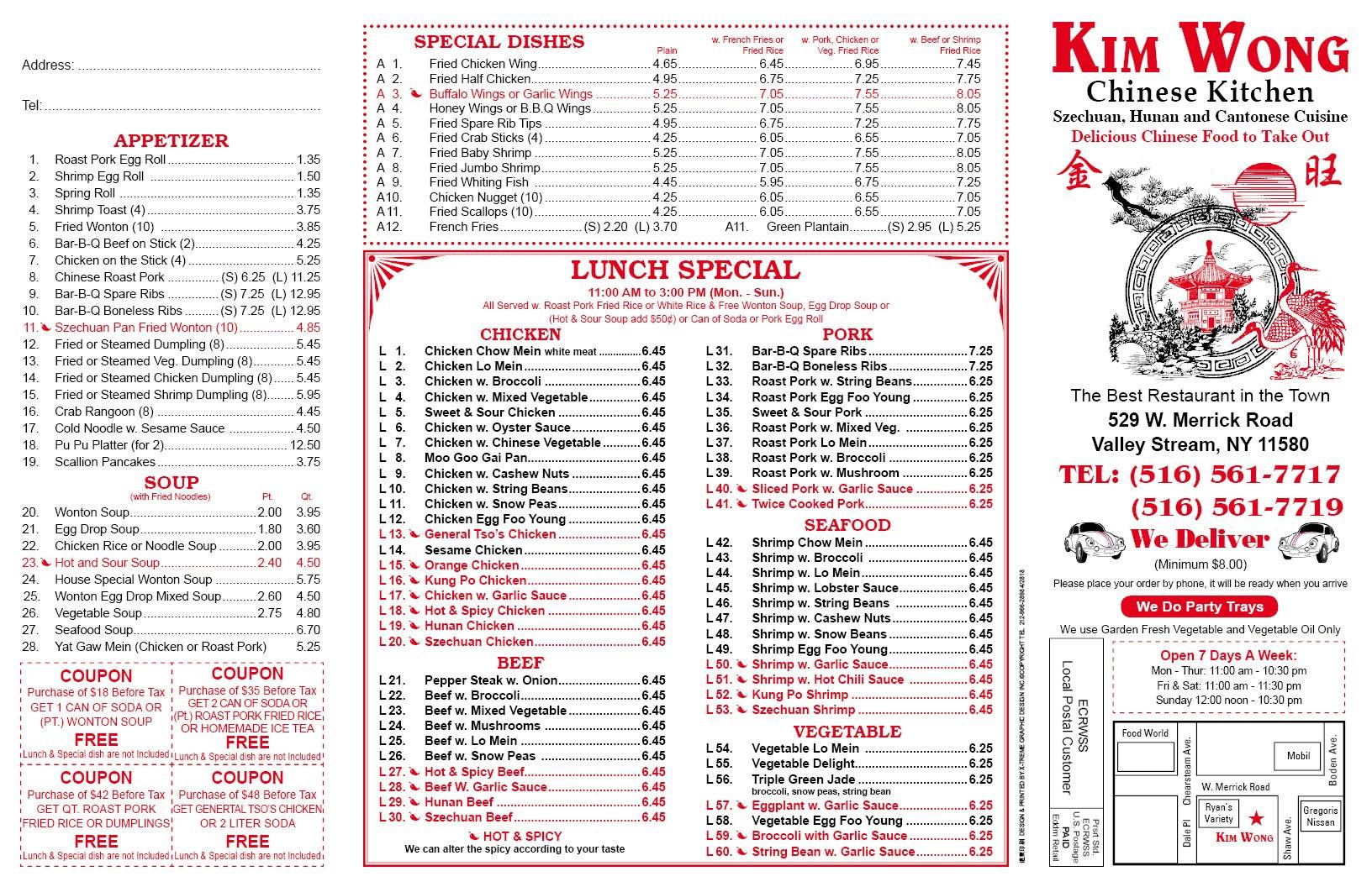 Menu at Kim Wong Chinese Kitchen restaurant, Valley Stream