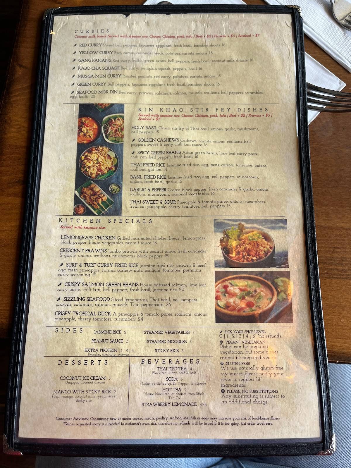 Menu at Kin Khao Thai Eatery restaurant, Crescent City