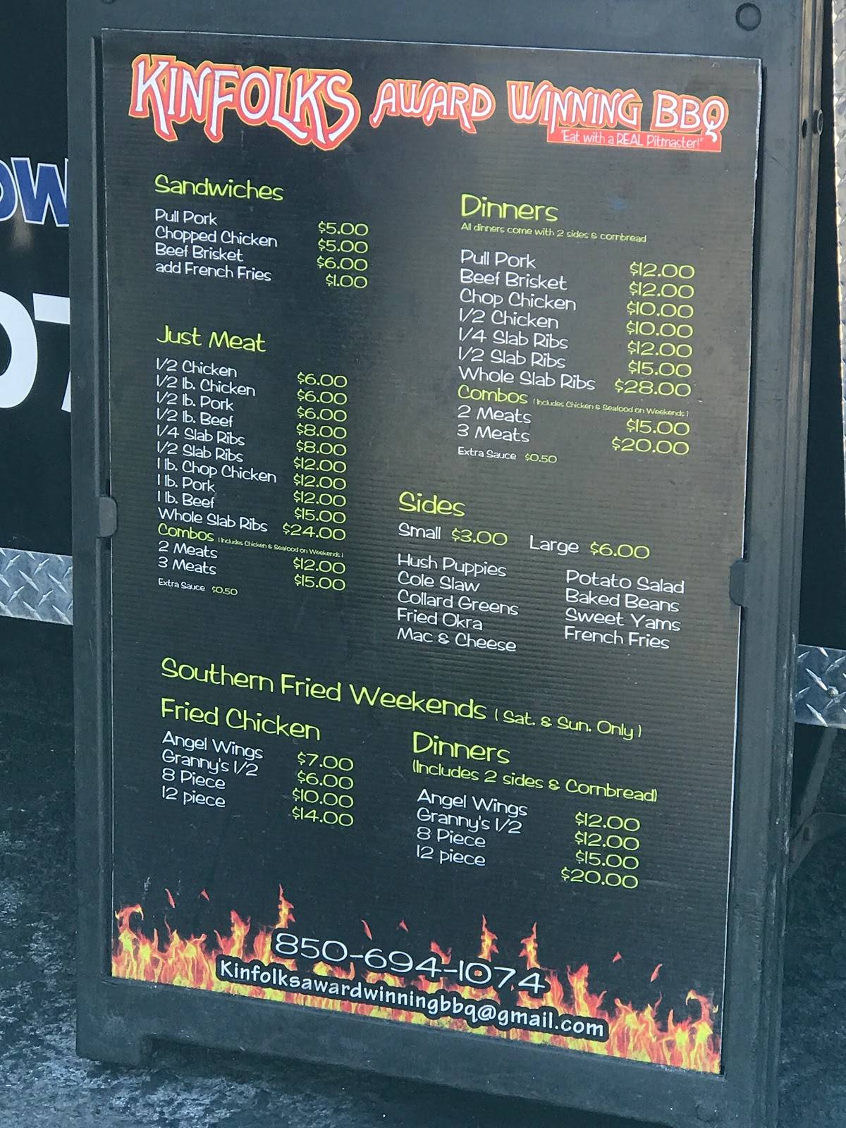 Menu at Kinfolks BBQ, Taunton, 289 Winthrop St