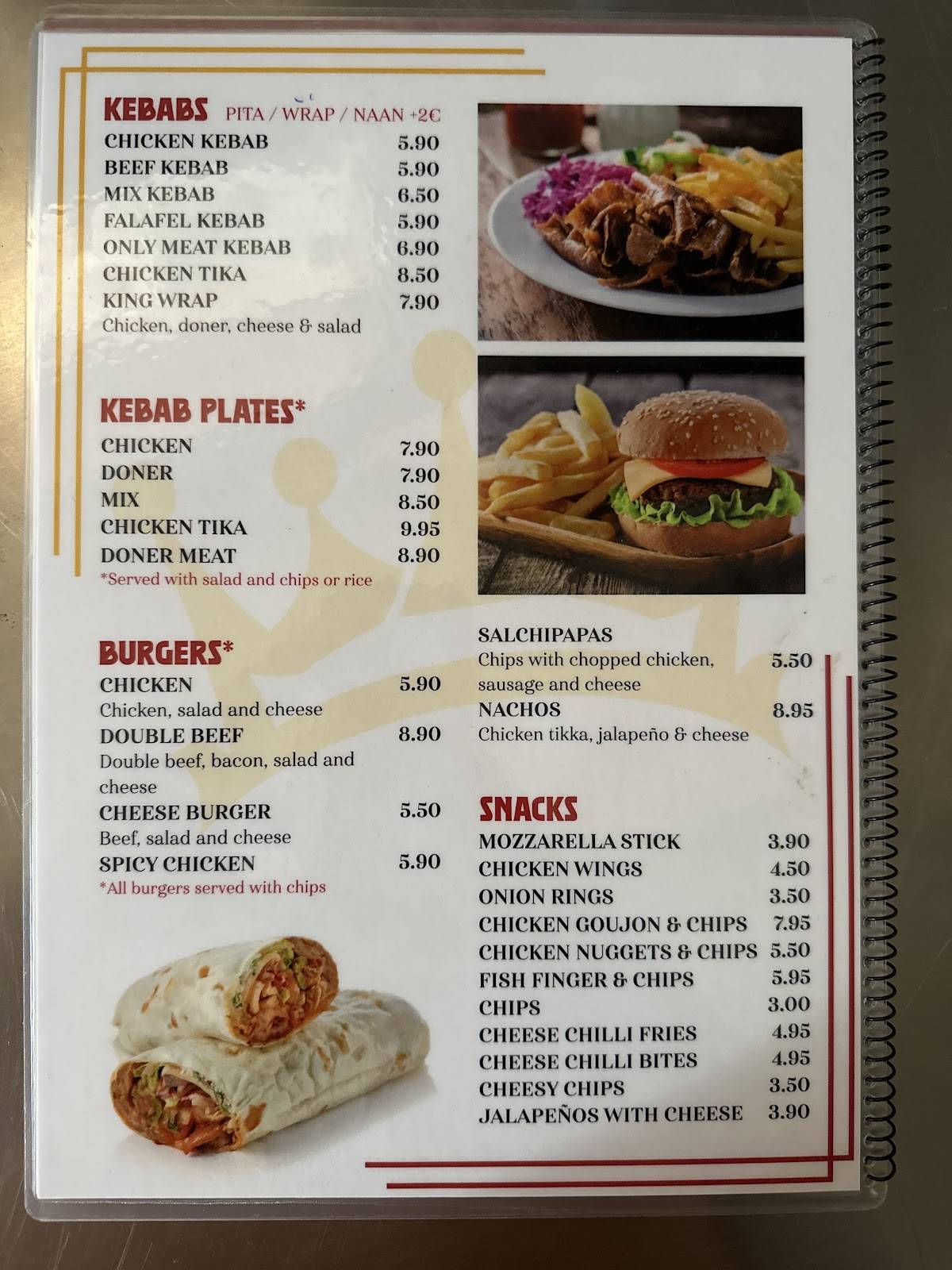 Menu at King Doner Kebab Indian Tandoori, Playa Blanca