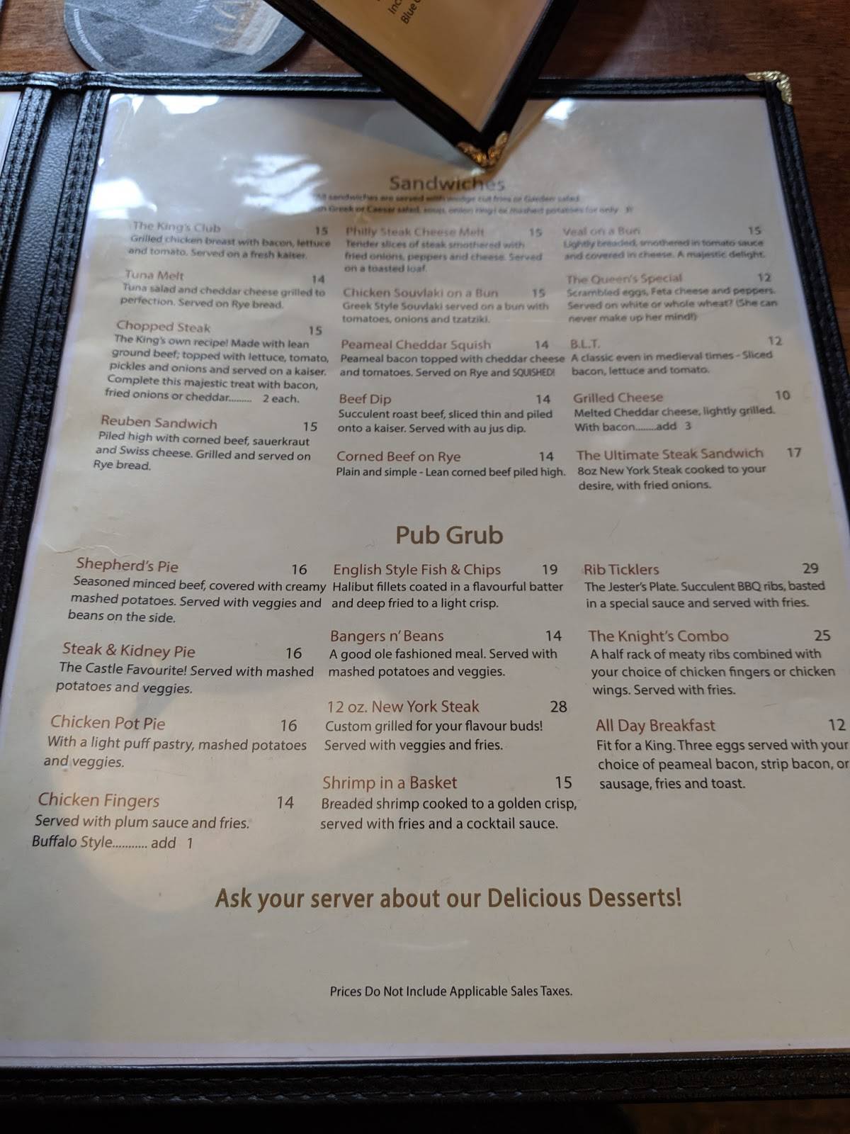Menu at King Edward's Arms pub & bar, Markham