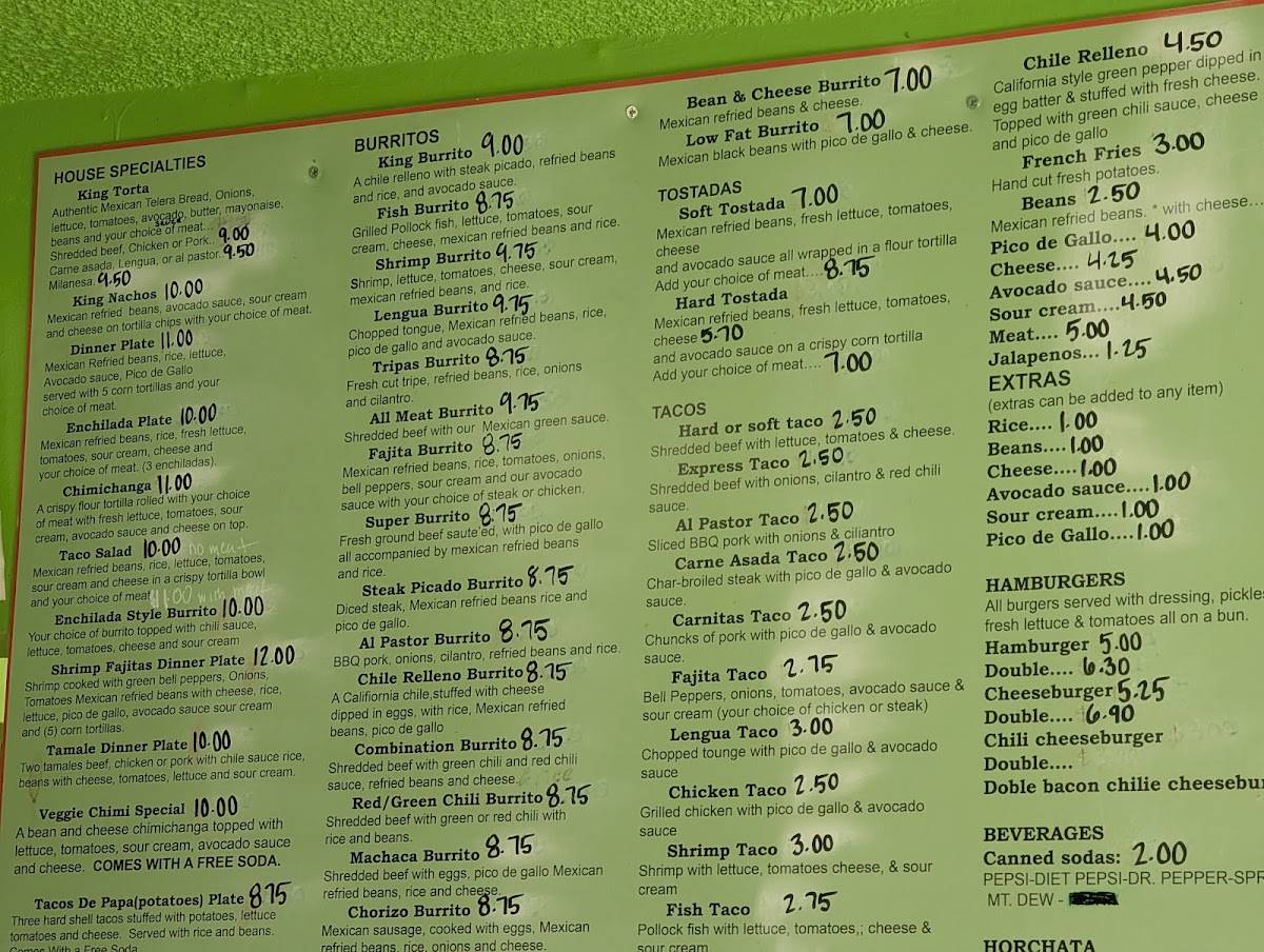Menu at King Torta restaurant, North Plains