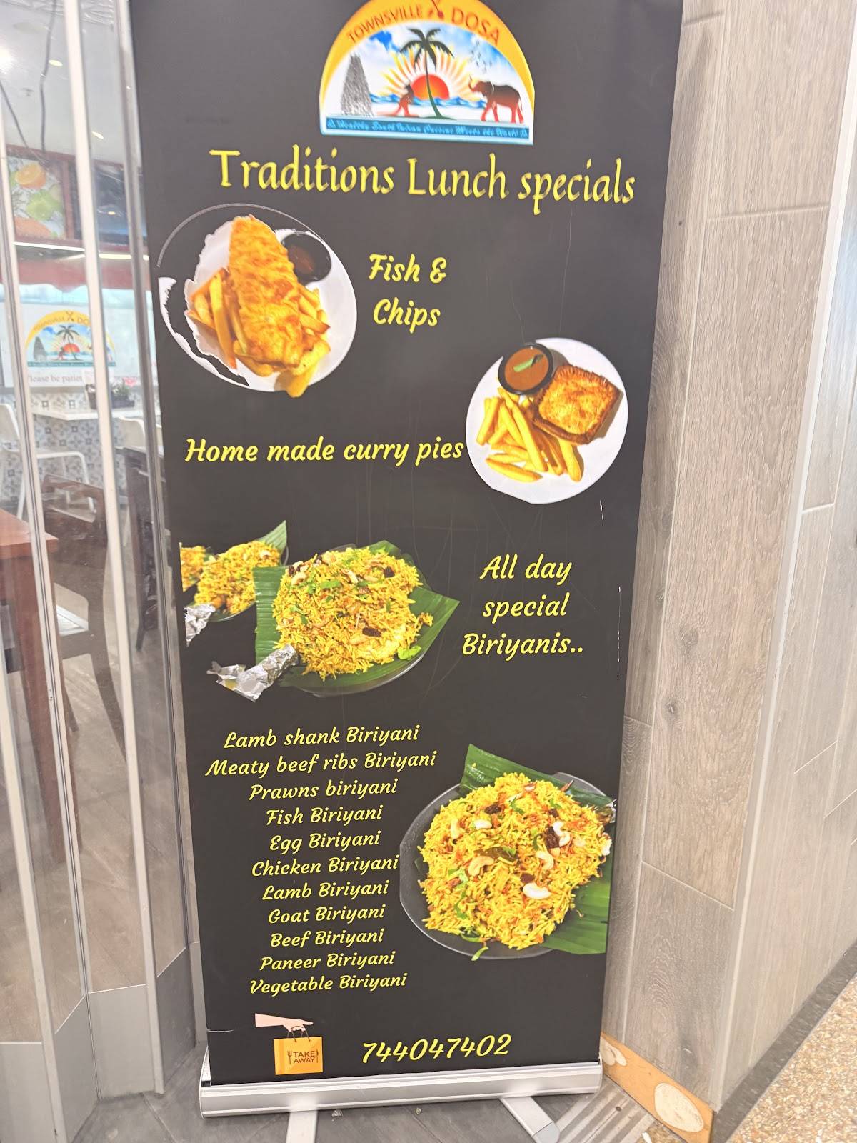 Menu at Traditions by Townsville Dosa restaurant, Cranbrook