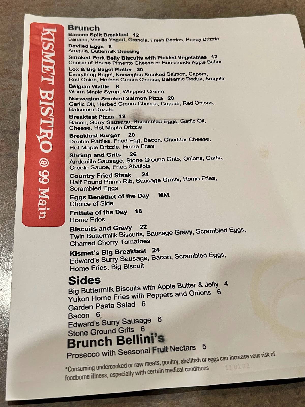 Menu at Kismet Bistro restaurant, Newport News