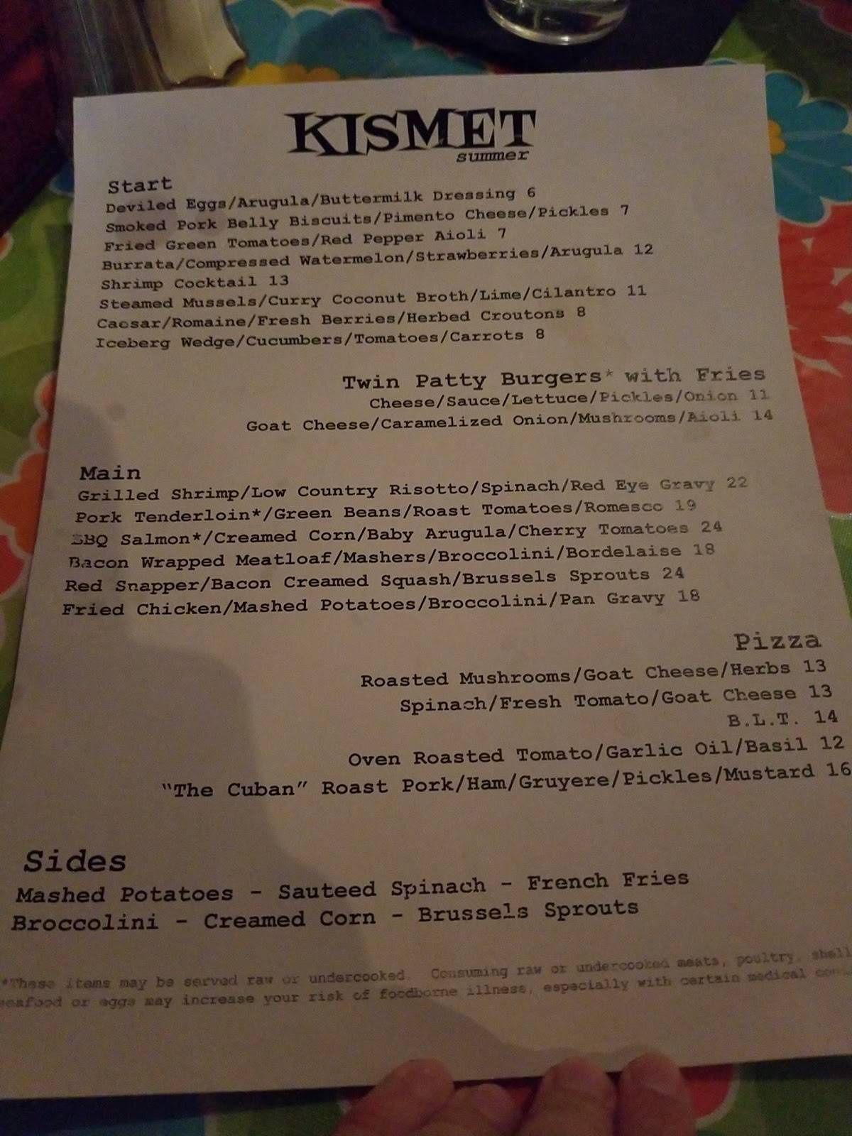 Menu at Kismet Bistro restaurant, Newport News
