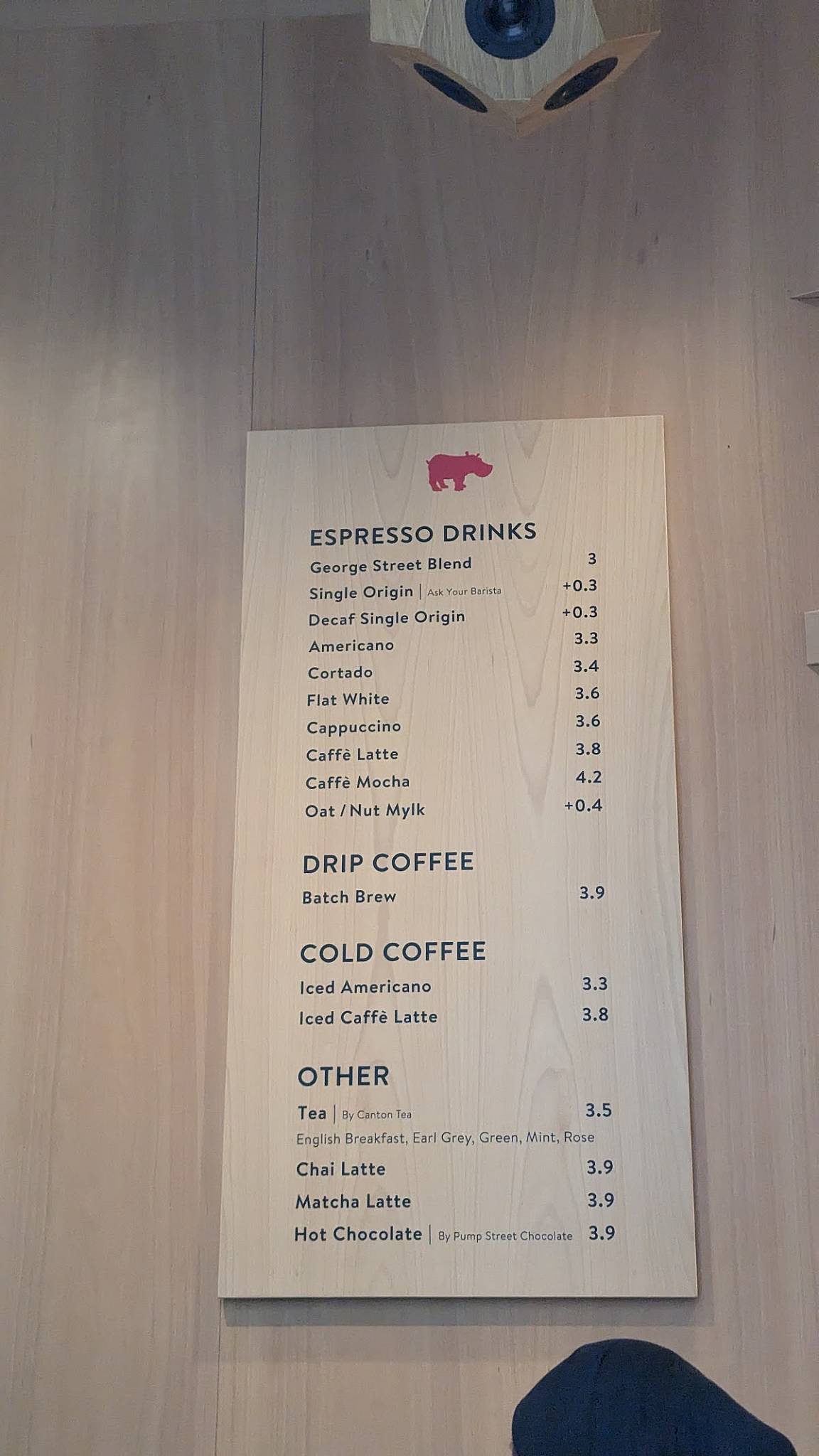 Menu at Kiss The Hippo Coffee Mayfair, London