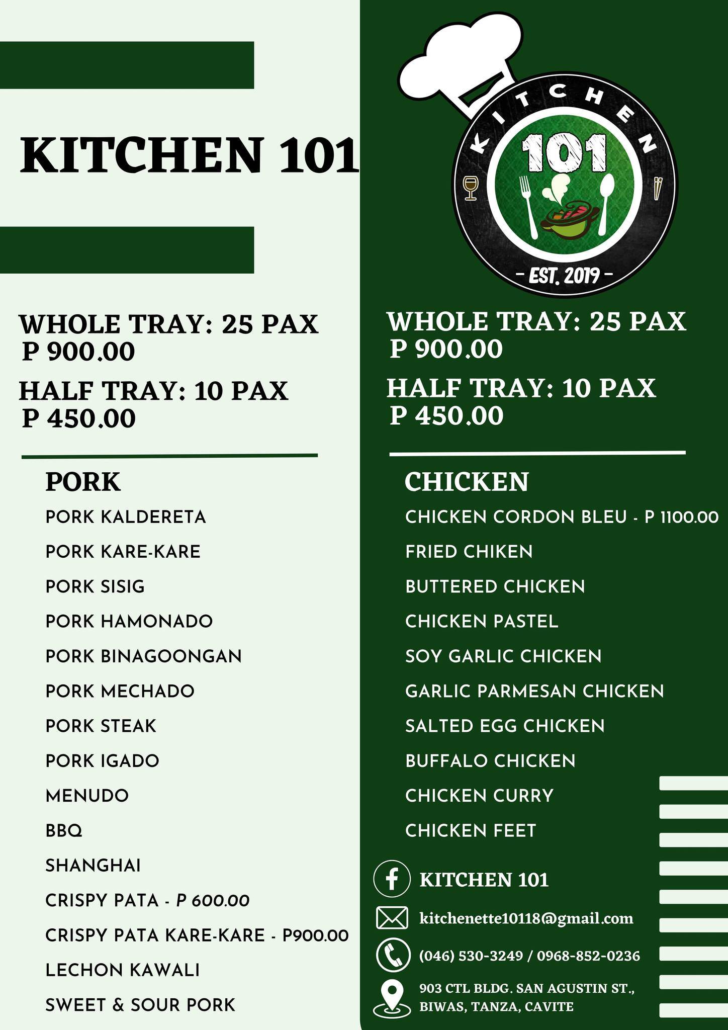 Menu at Kitchen 101 restaurant, Tanza