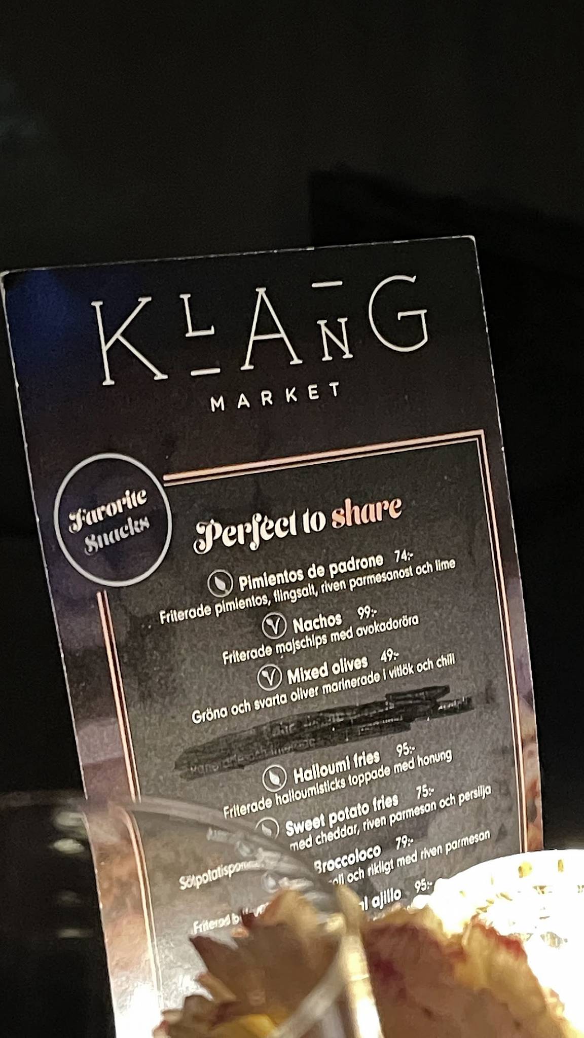 Menu at Klang Market restaurant, Stockholm, Erik Dahlbergsallén 18