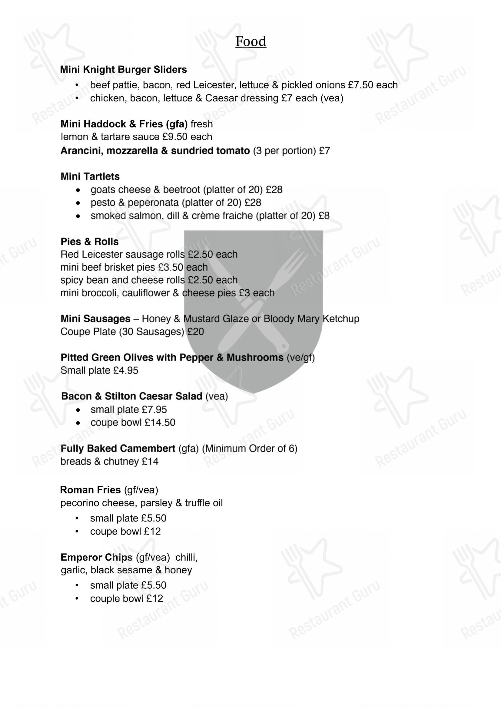Menu at Knight & Garter pub & bar, Leicester
