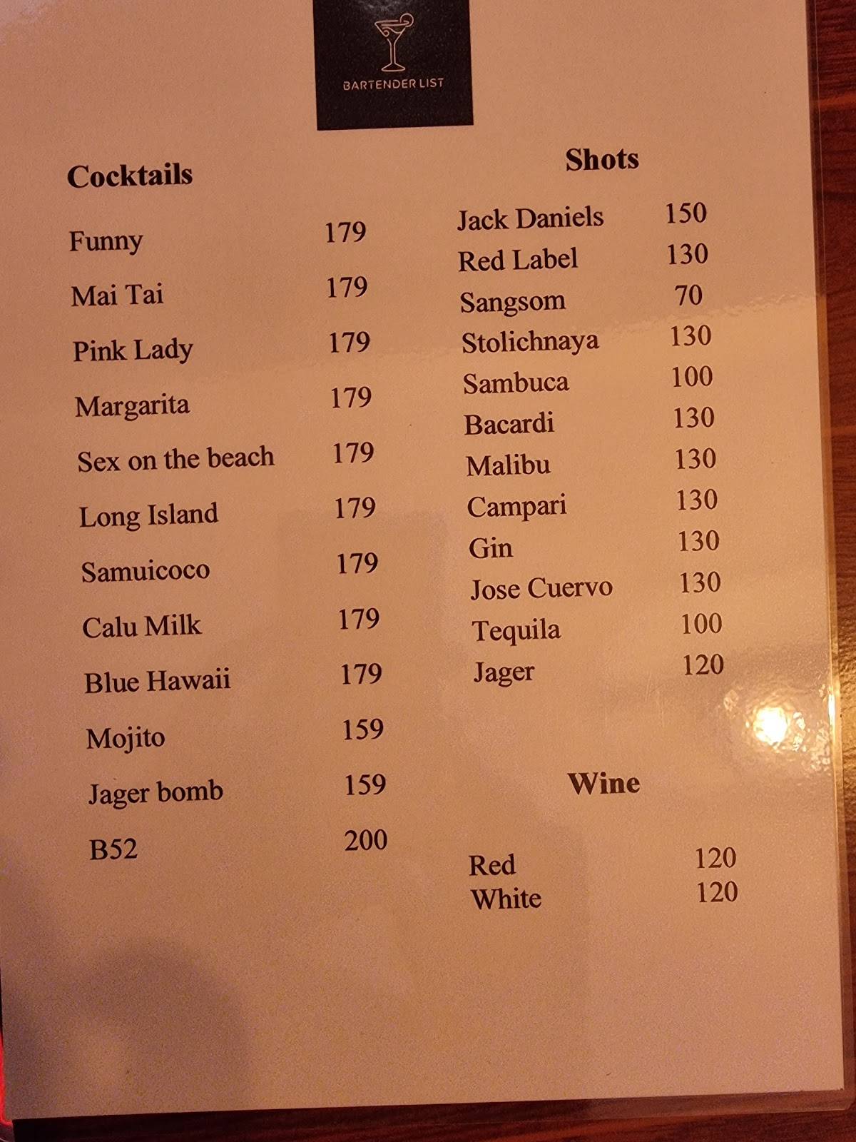 Menu at , Ko Samui