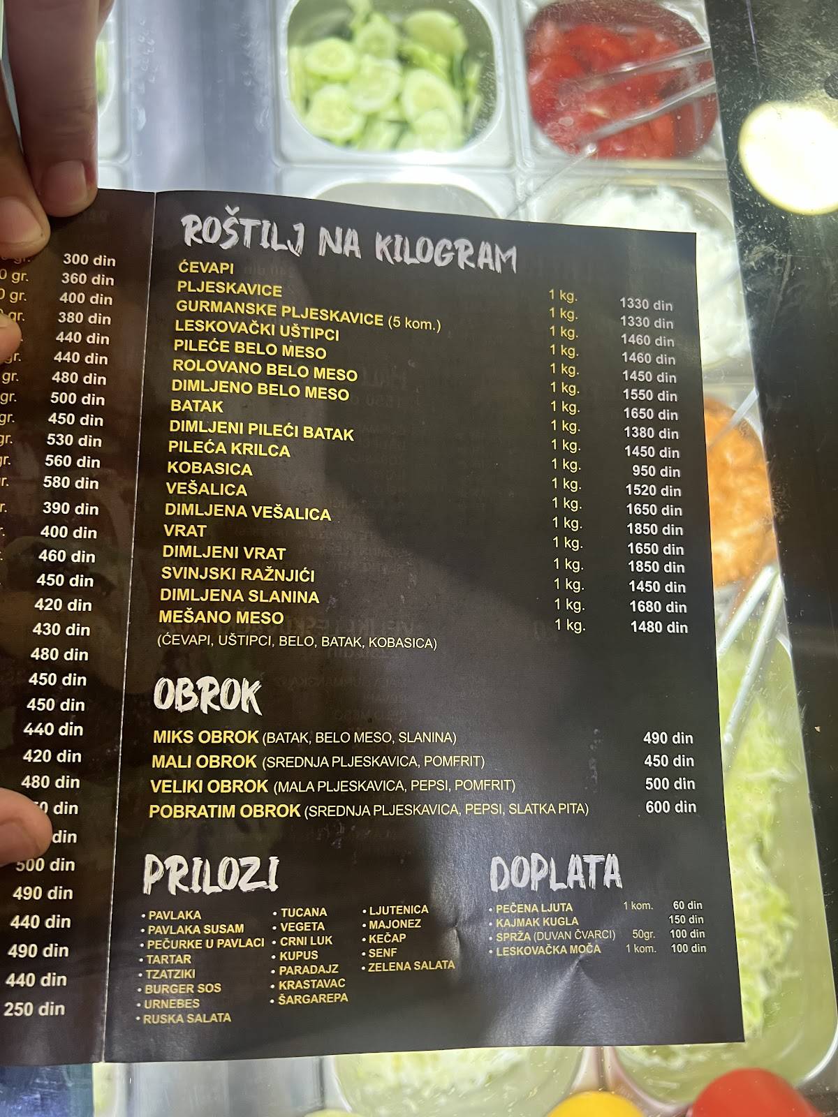 Menu at Kod Pobratima restaurant, Belgrade, Bulevar Peka Dapčevića 53