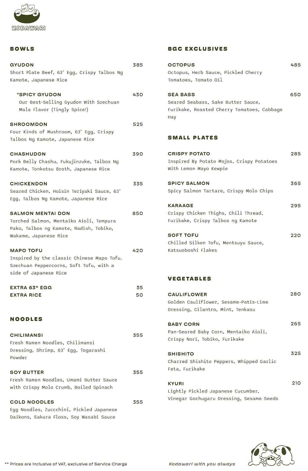 Menu at Kodawari BGC restaurant, Taguig