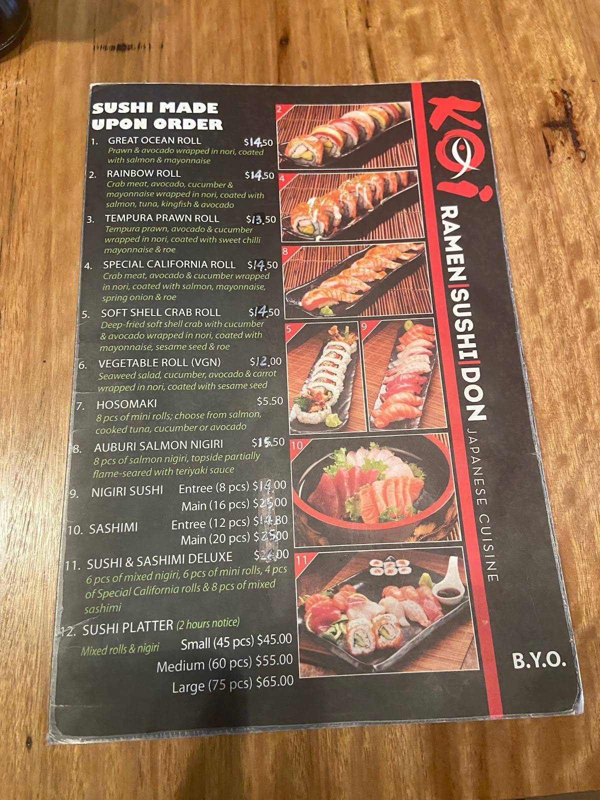 Menu at Koi Ramen Sushi Don restaurant, Bentleigh