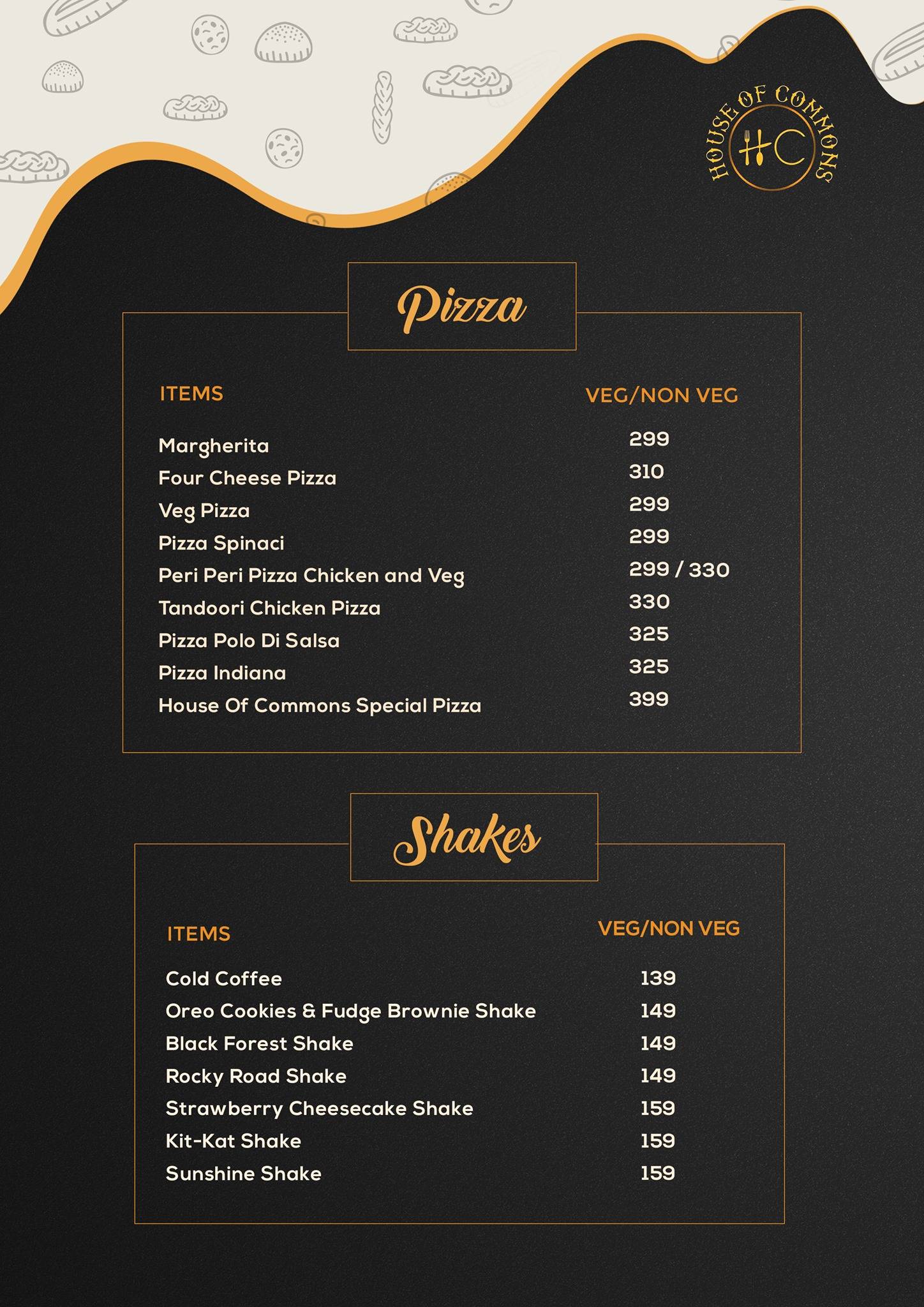 Menu at Cafe House of Commons, Kolkata