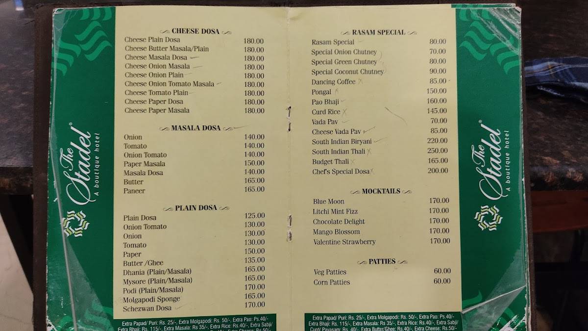 Menu at Rasam, Kolkata, Salt Lake