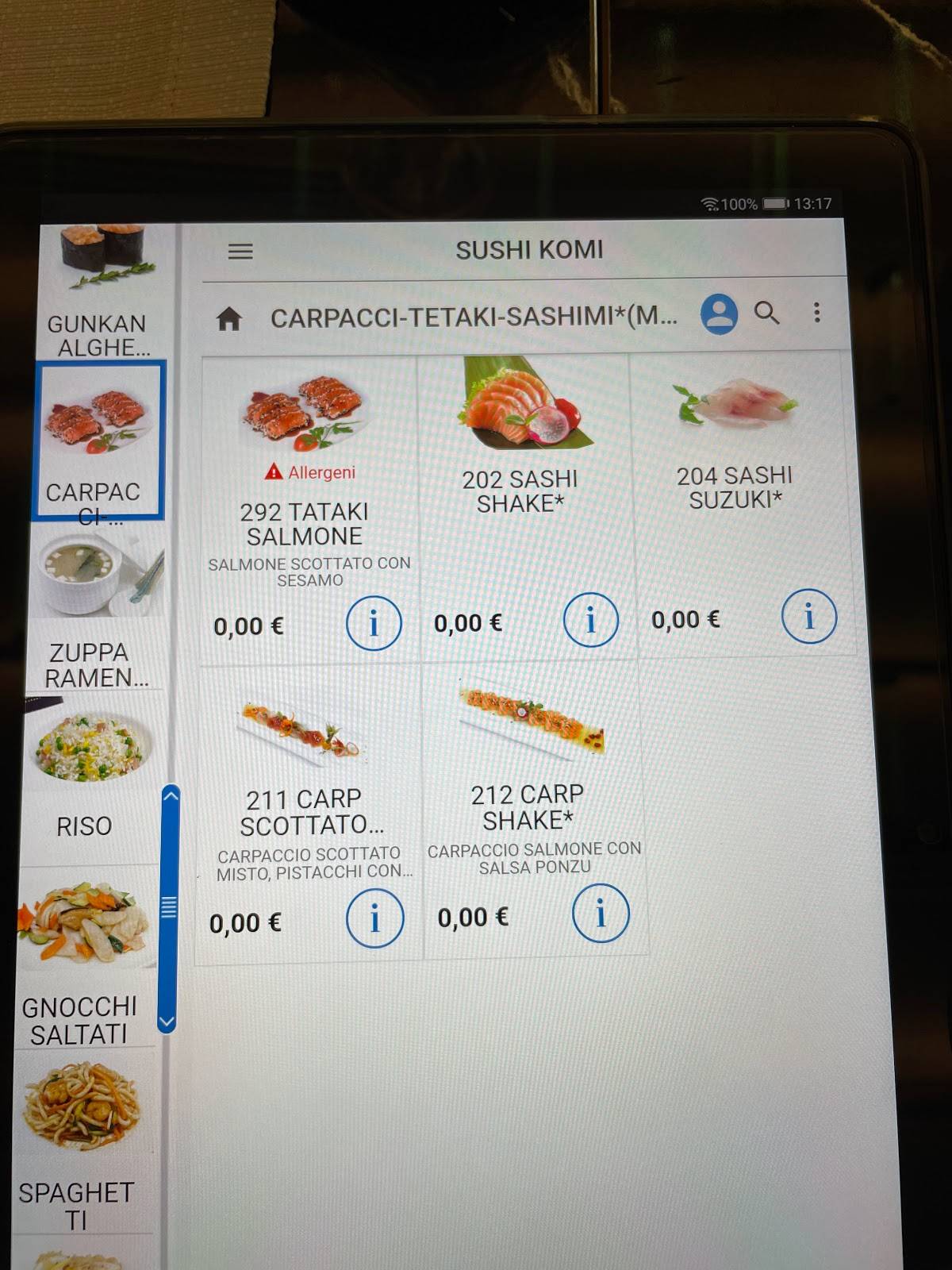 Menu da Komi ristorante, Cremona