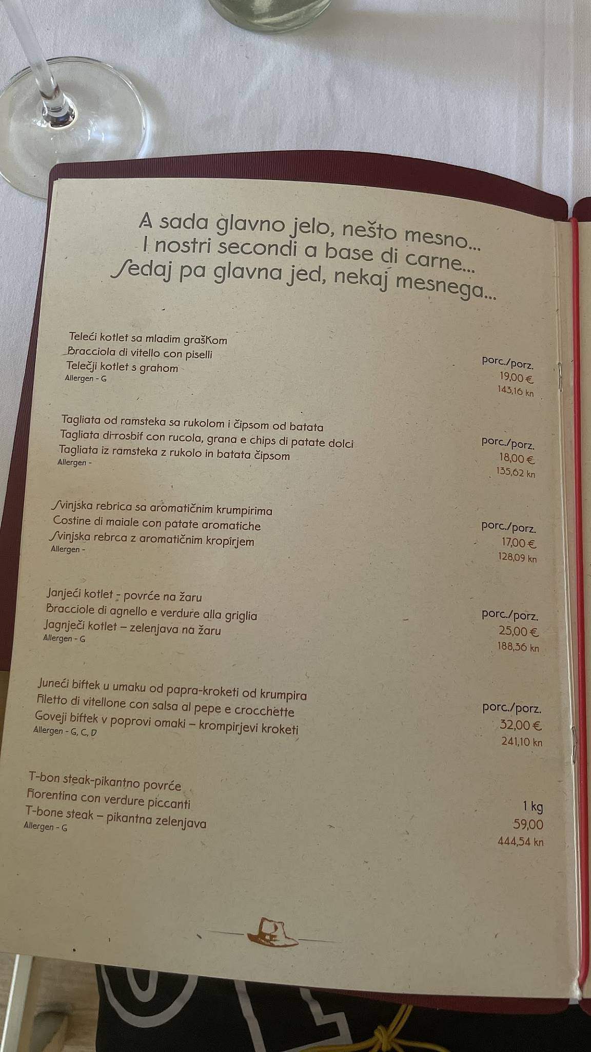 Menu au Konoba Nono restaurant, Umag