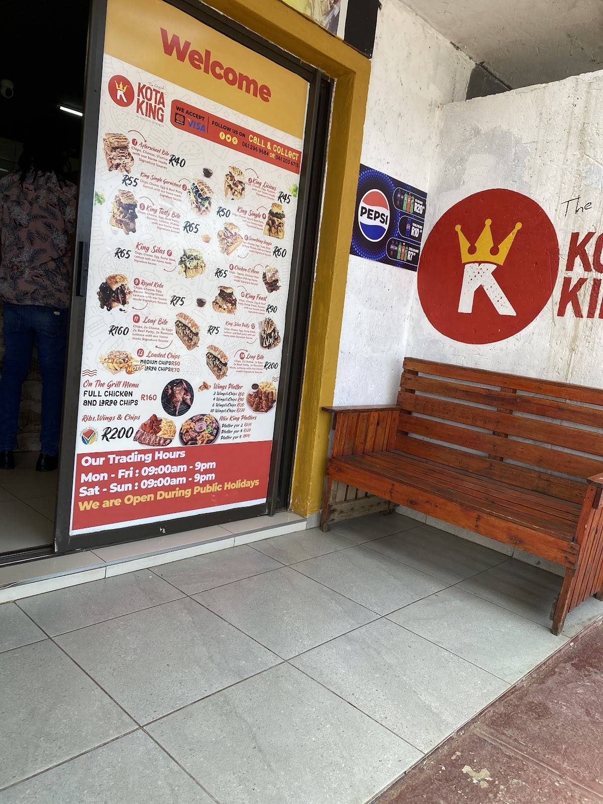 Menu at Kota king Roadhouse restaurant, Soweto, Protea Blvd