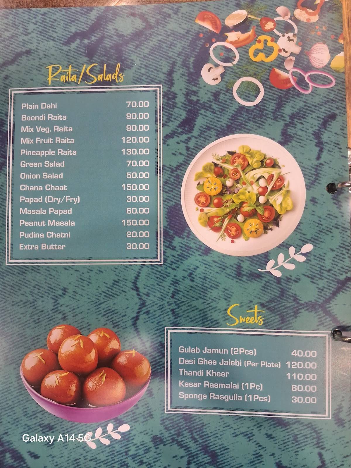 Menu at Krishna Dhaba, Samalkha
