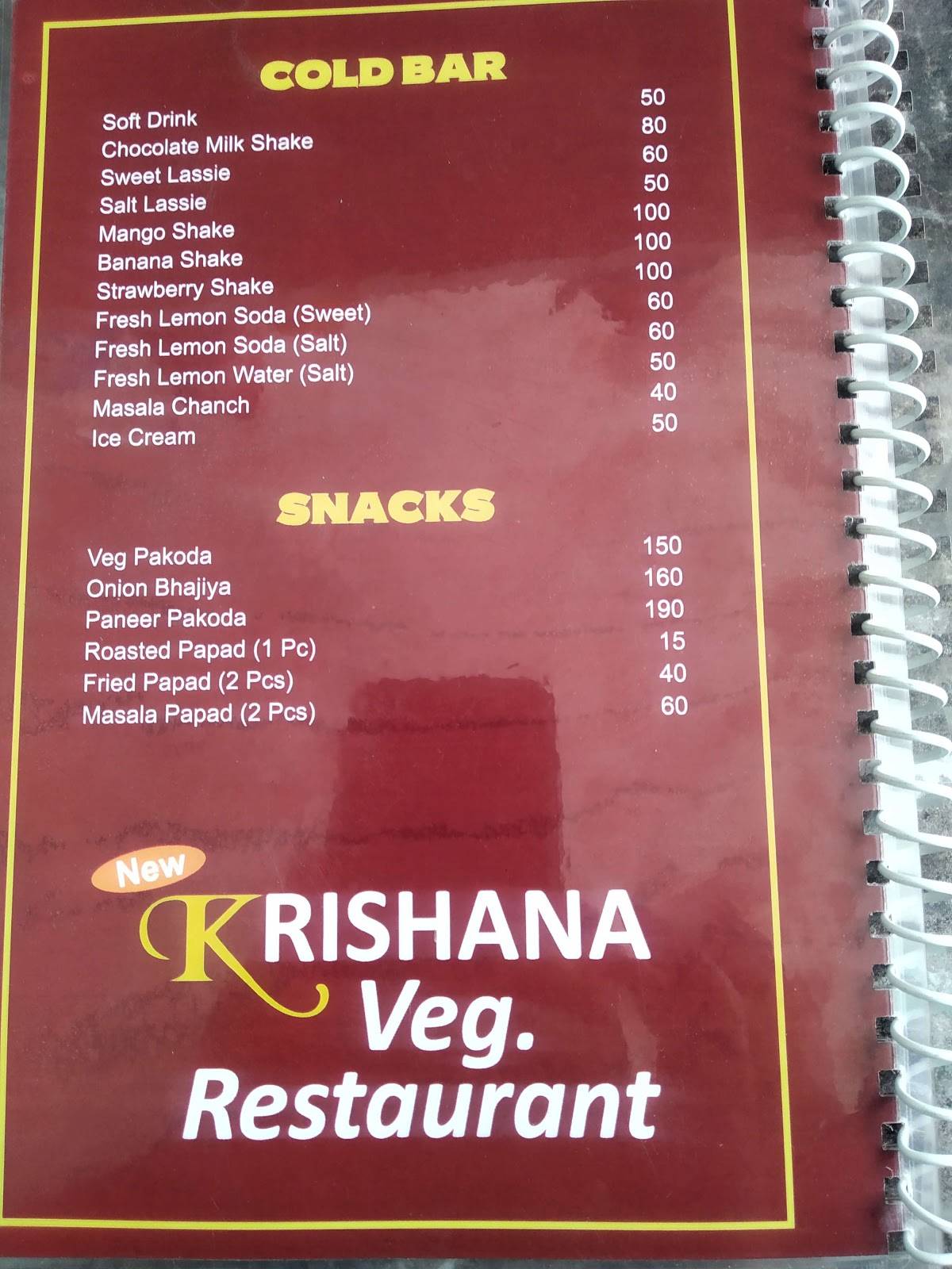 Menu at Krishna veg restaurant, India, NH 58