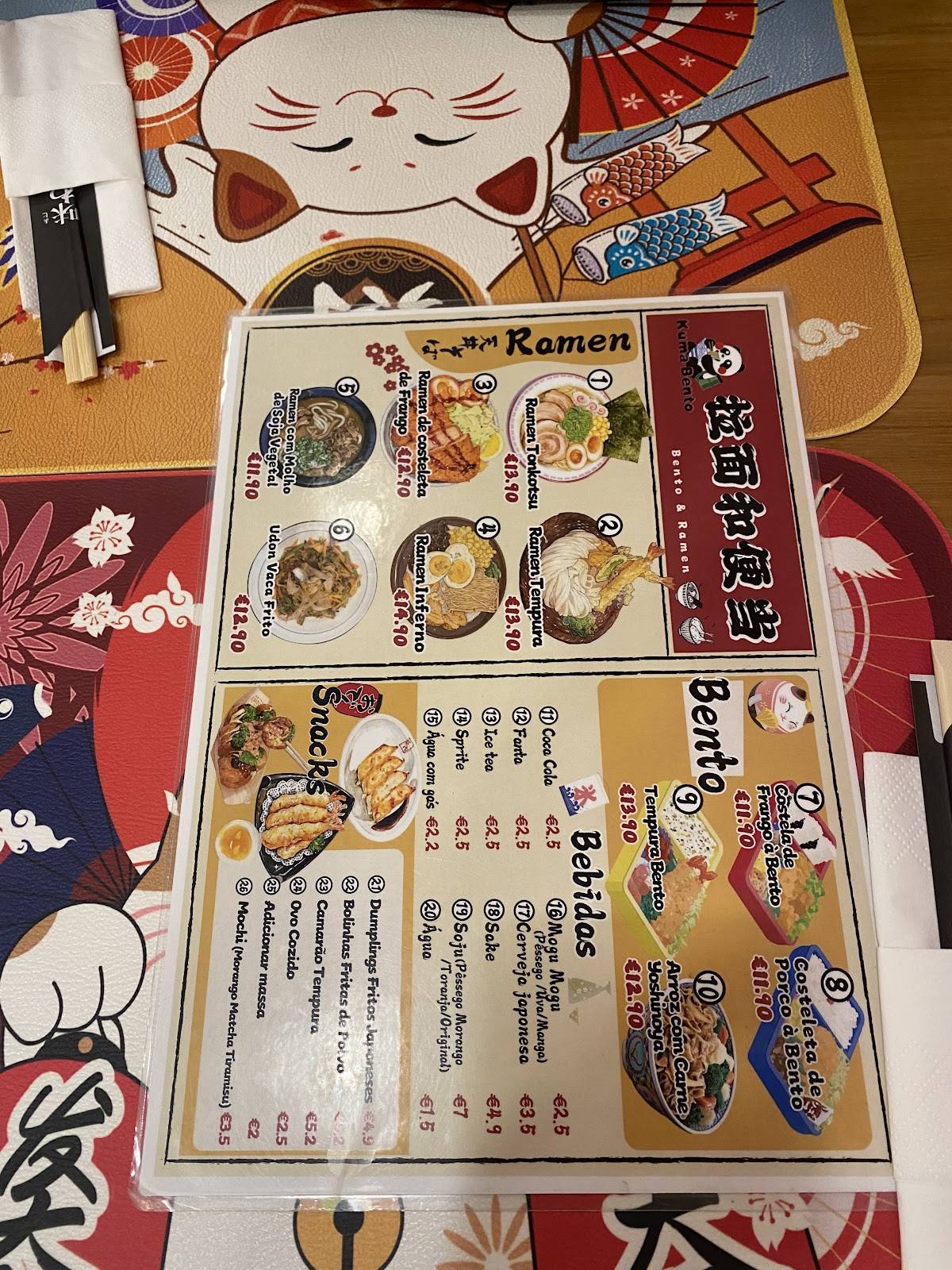 Menu em Kuma Bento & Ramen restaurante, Porto