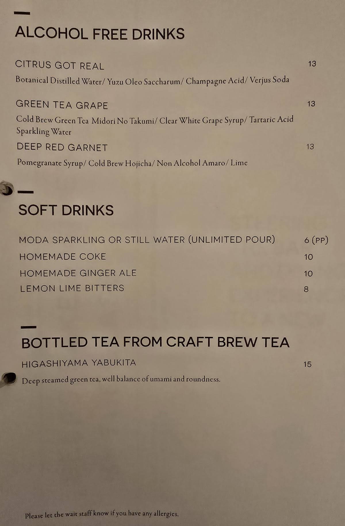 Menu at Kuro Bar & Dining, Sydney