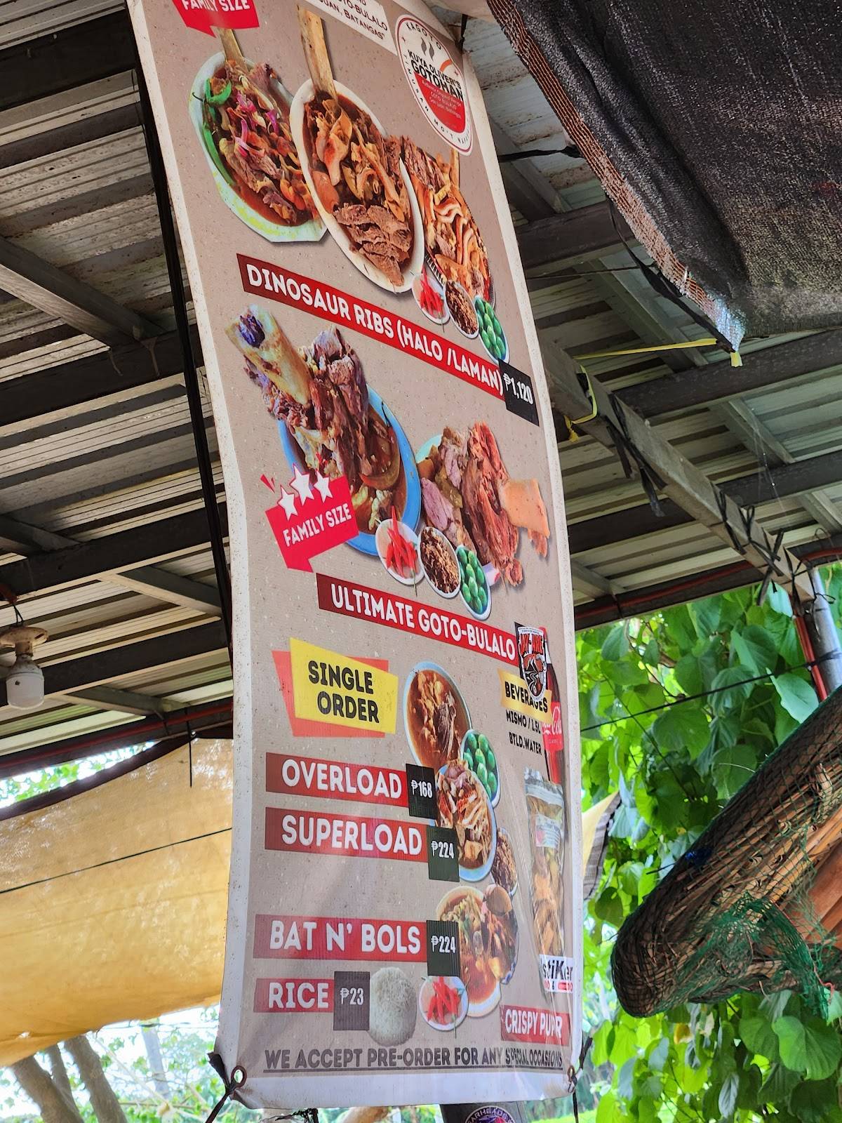 Menu at Kuya Oliver’s Gotohan restaurant, San Juan