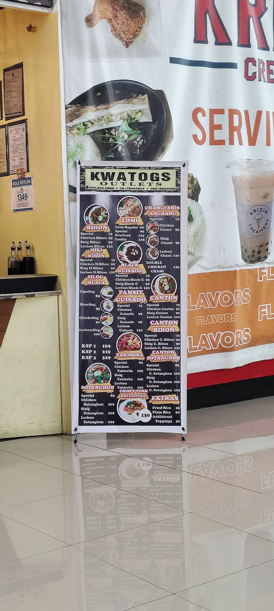 Menu at Kwatogs Sabang restaurant, Lipa
