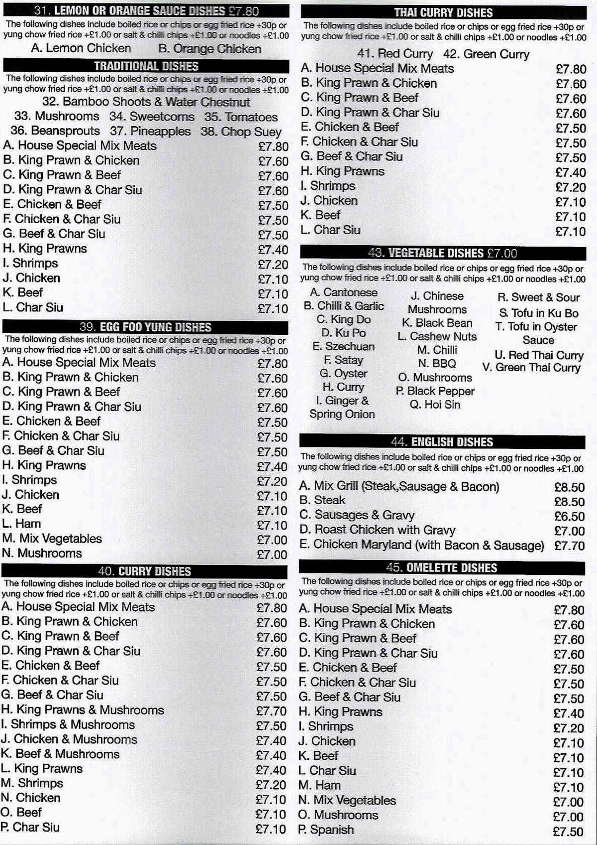 Menu at Kwok Pao fast food, Newcastle upon Tyne