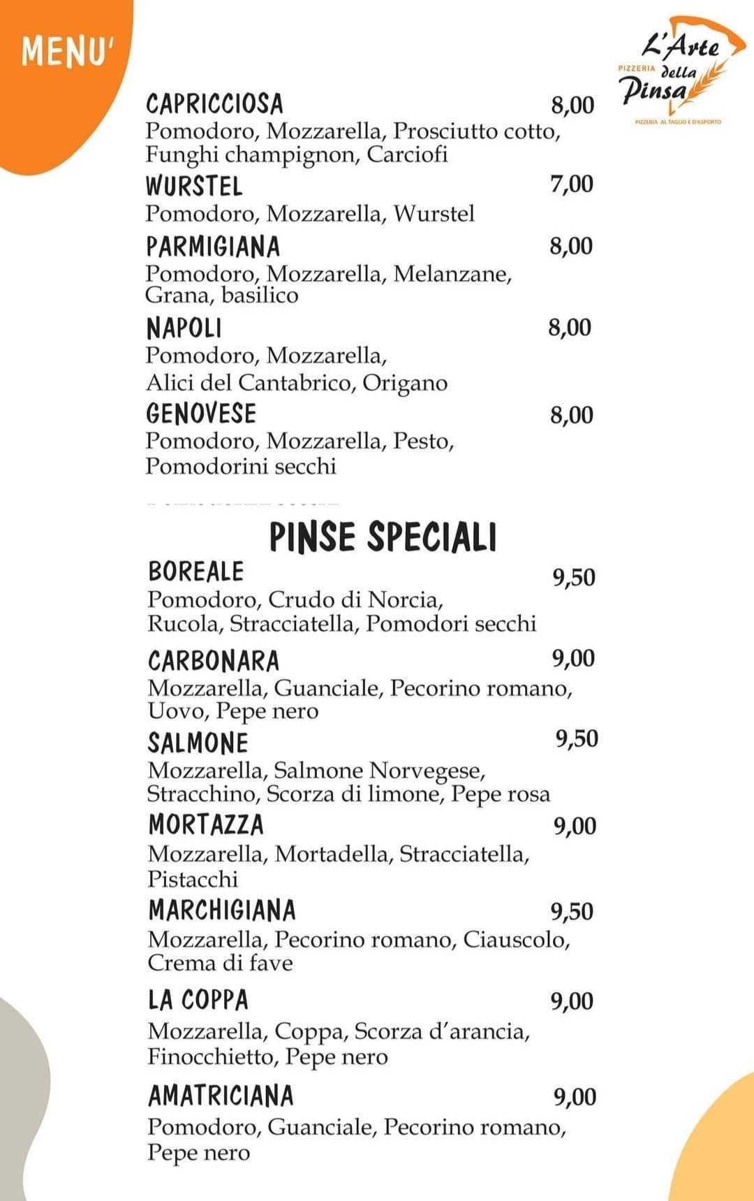 Menu da L' Arte della Pinsa ristorante, Trodica