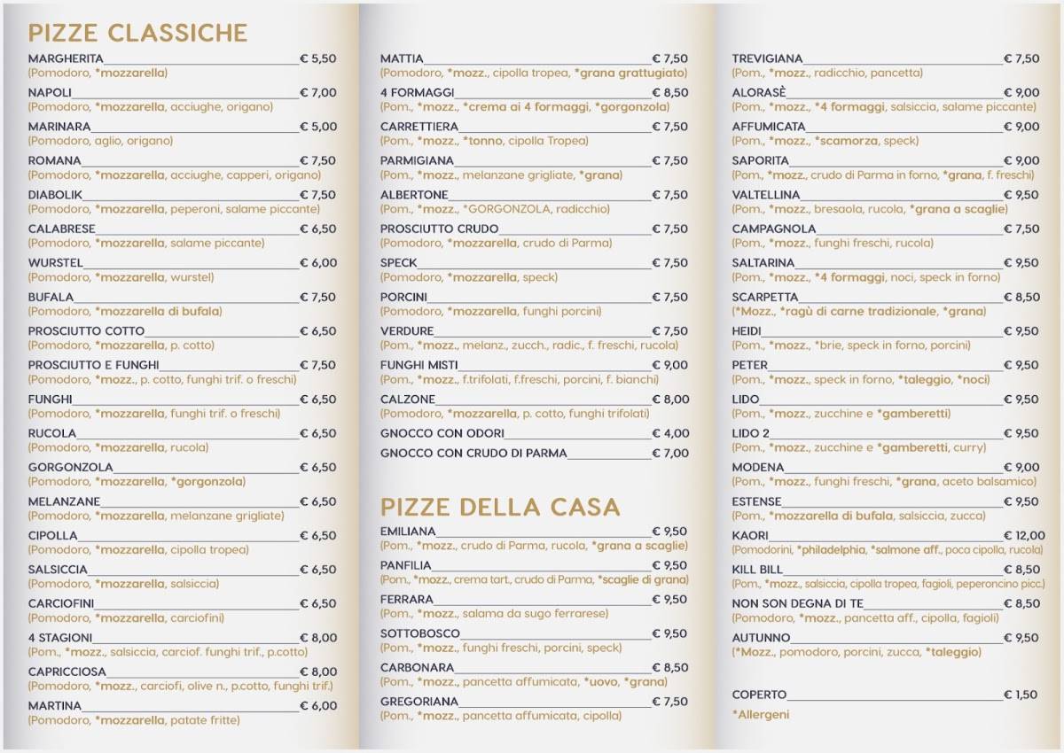 Menu da LA PACE FERRARA ristorante, Ferrara