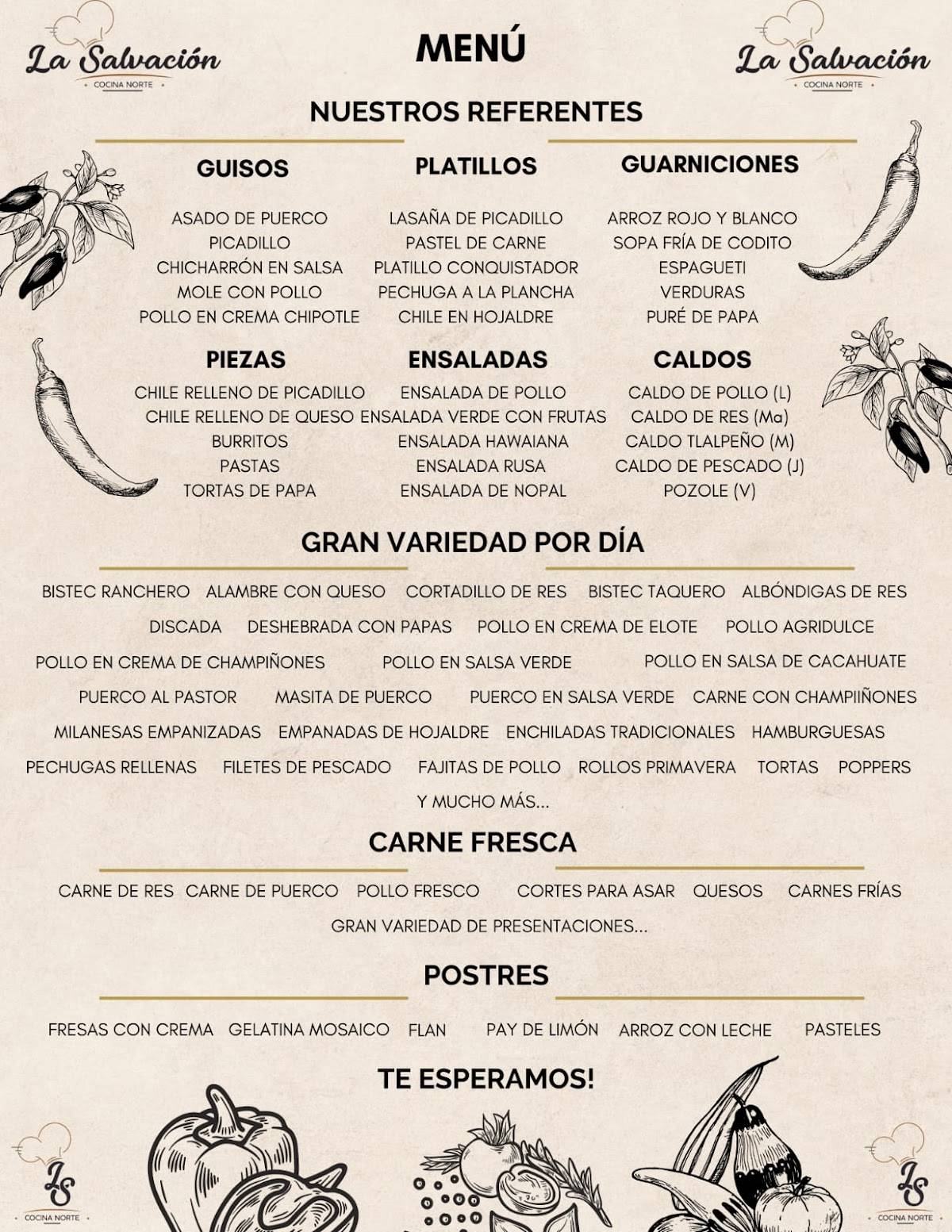 Menu at LA SALVACION restaurant, Saltillo